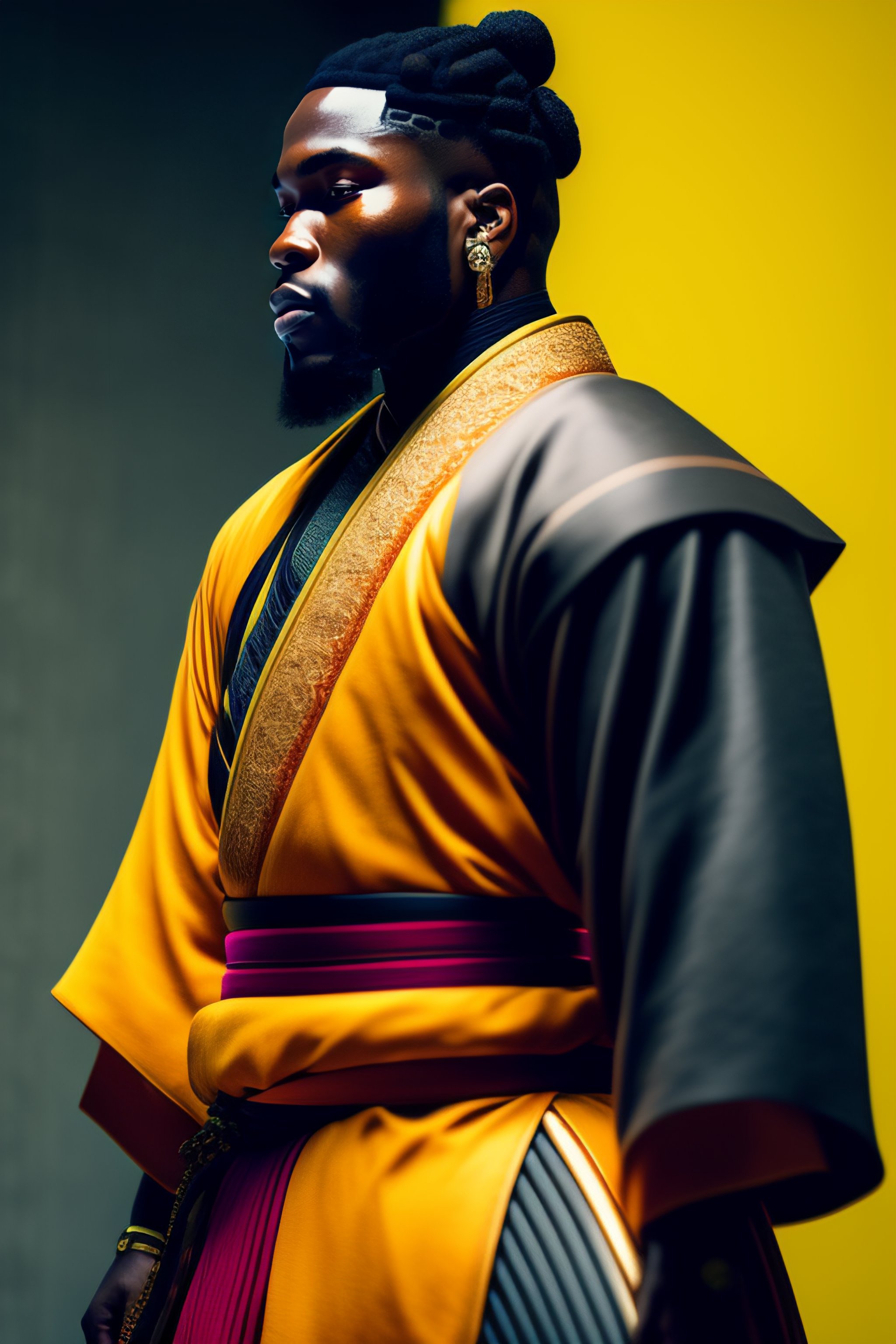 Lexica - Portrait of Burna Boy dressed as a samurai meditating in dojo ...