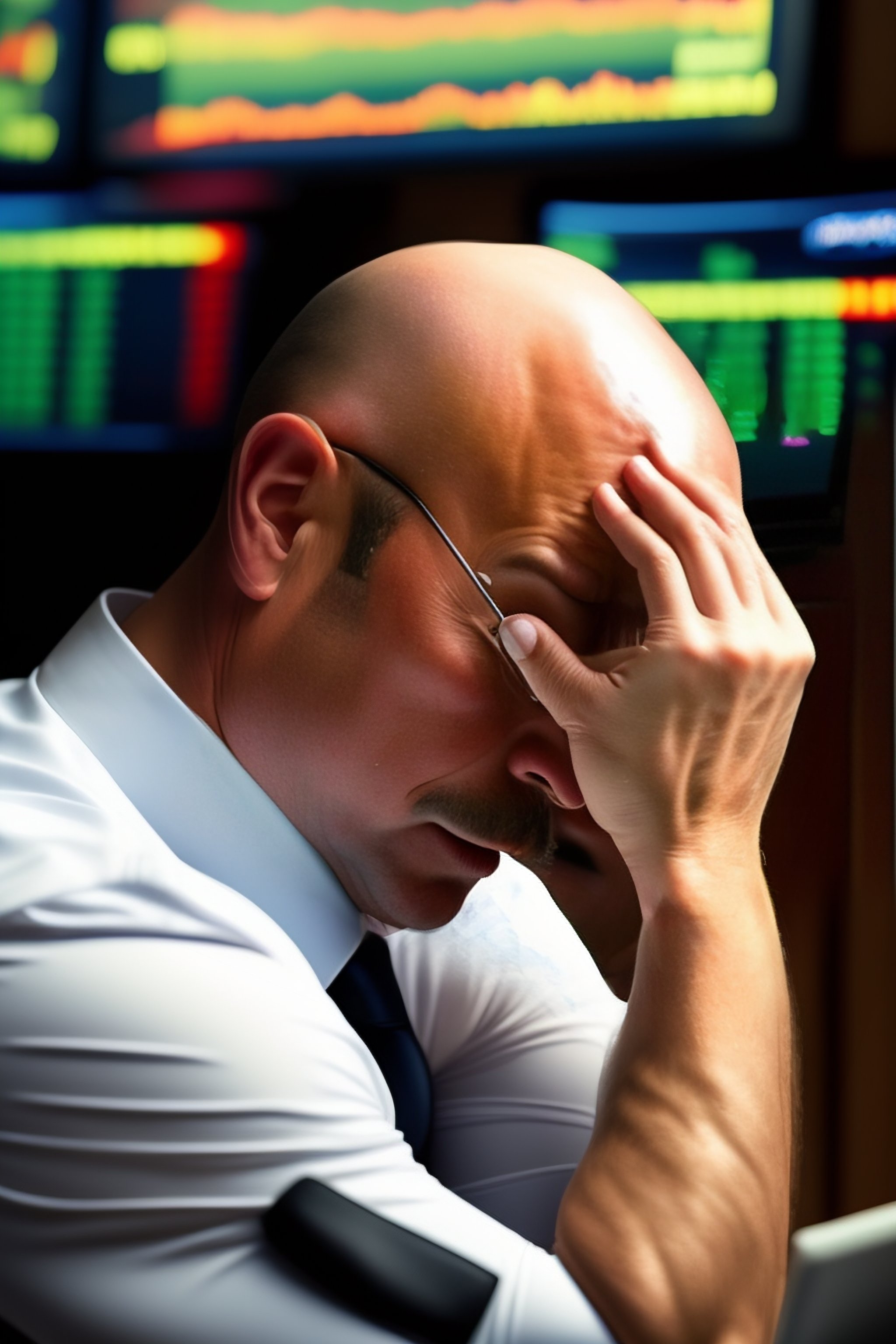 Lexica - Crying,sad,bald, futures traders loosing money,Markets crashing,vintage picture,50mm,charts
