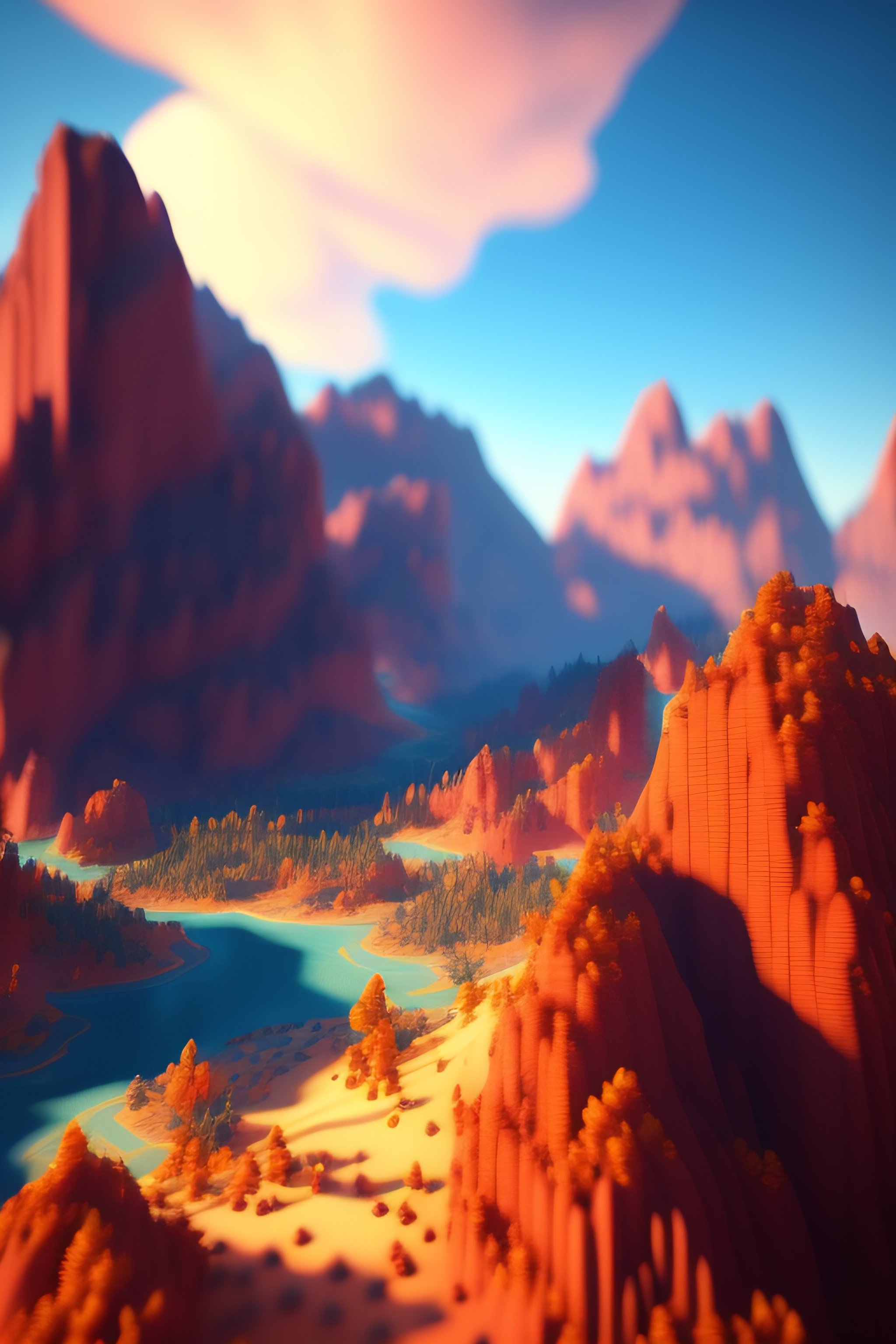 Lexica - 8k, Detailed photorealistic isometric valley in between mountain, pixel art, unreal ...