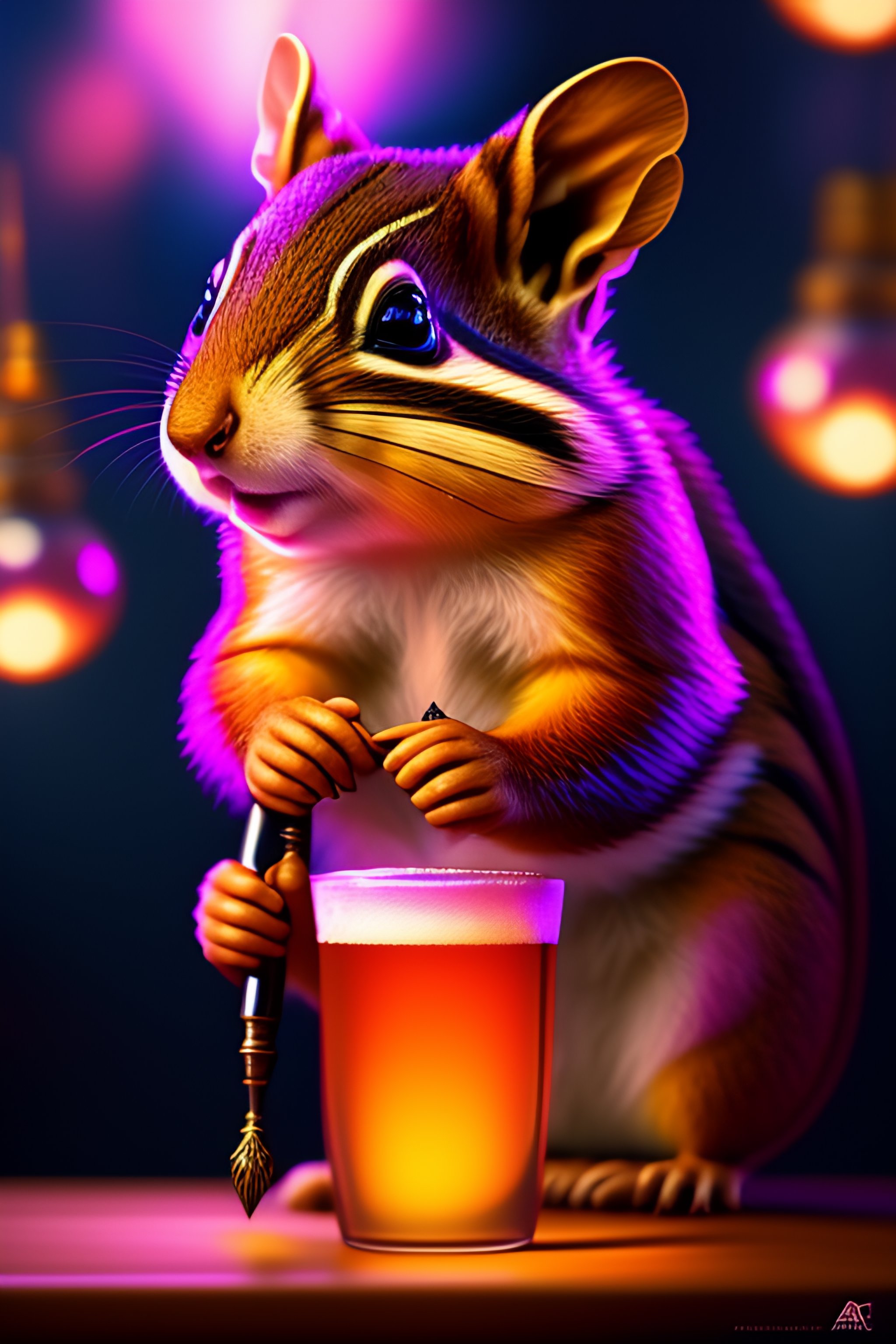 Lexica - Poker chipmunk cowboy drinks beer at speckled pink cyber ...