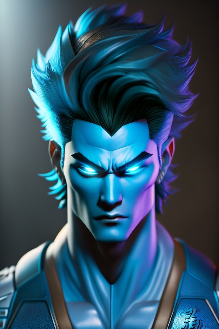 Lexica - BLEACH Saiyan Blue,By Toriyama Akira,film grain, dark lighting ...