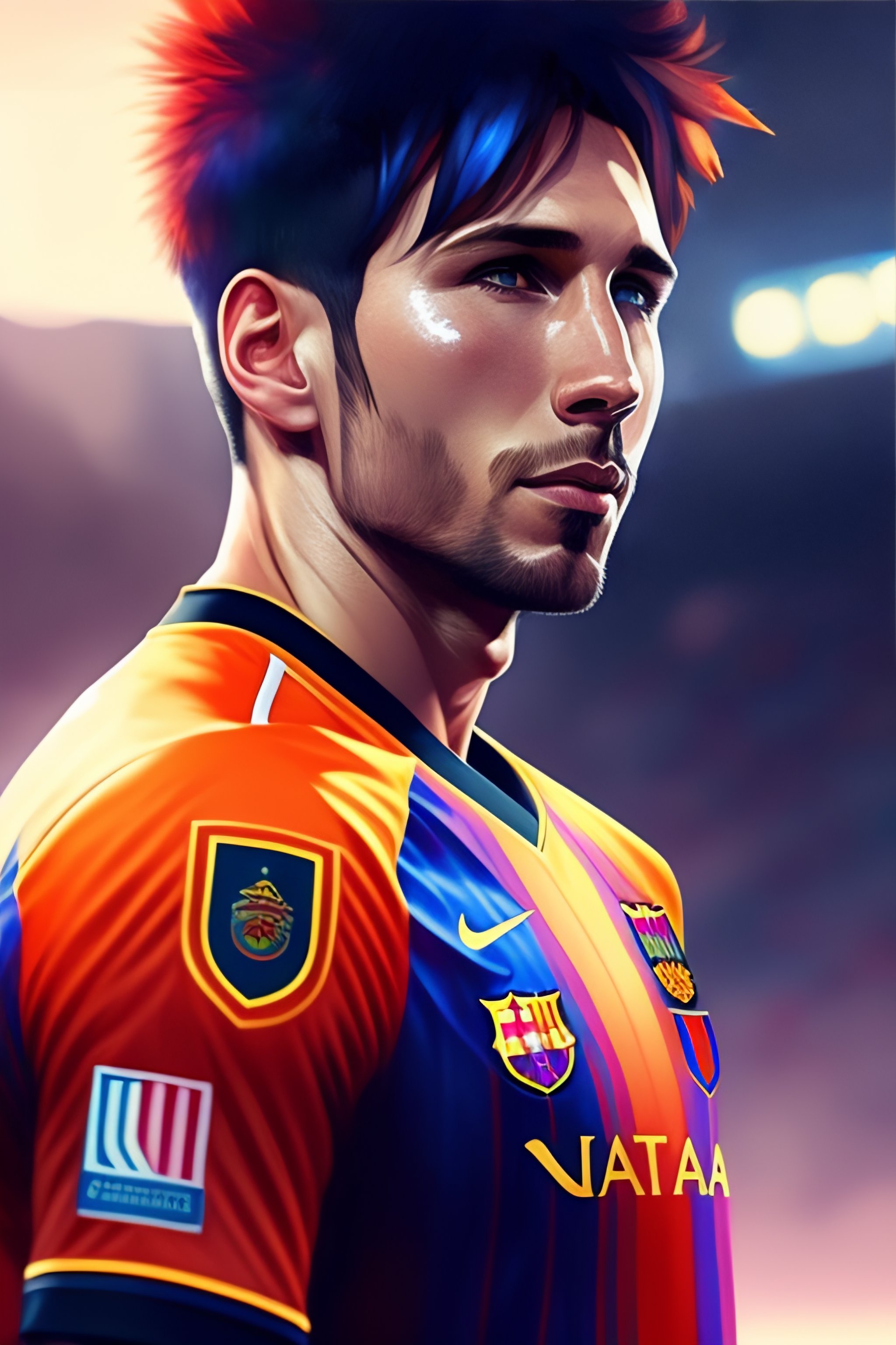 Lexica - Portrait of Lionel Messi Wearing FC Barcelona Jersey, cloudy ...