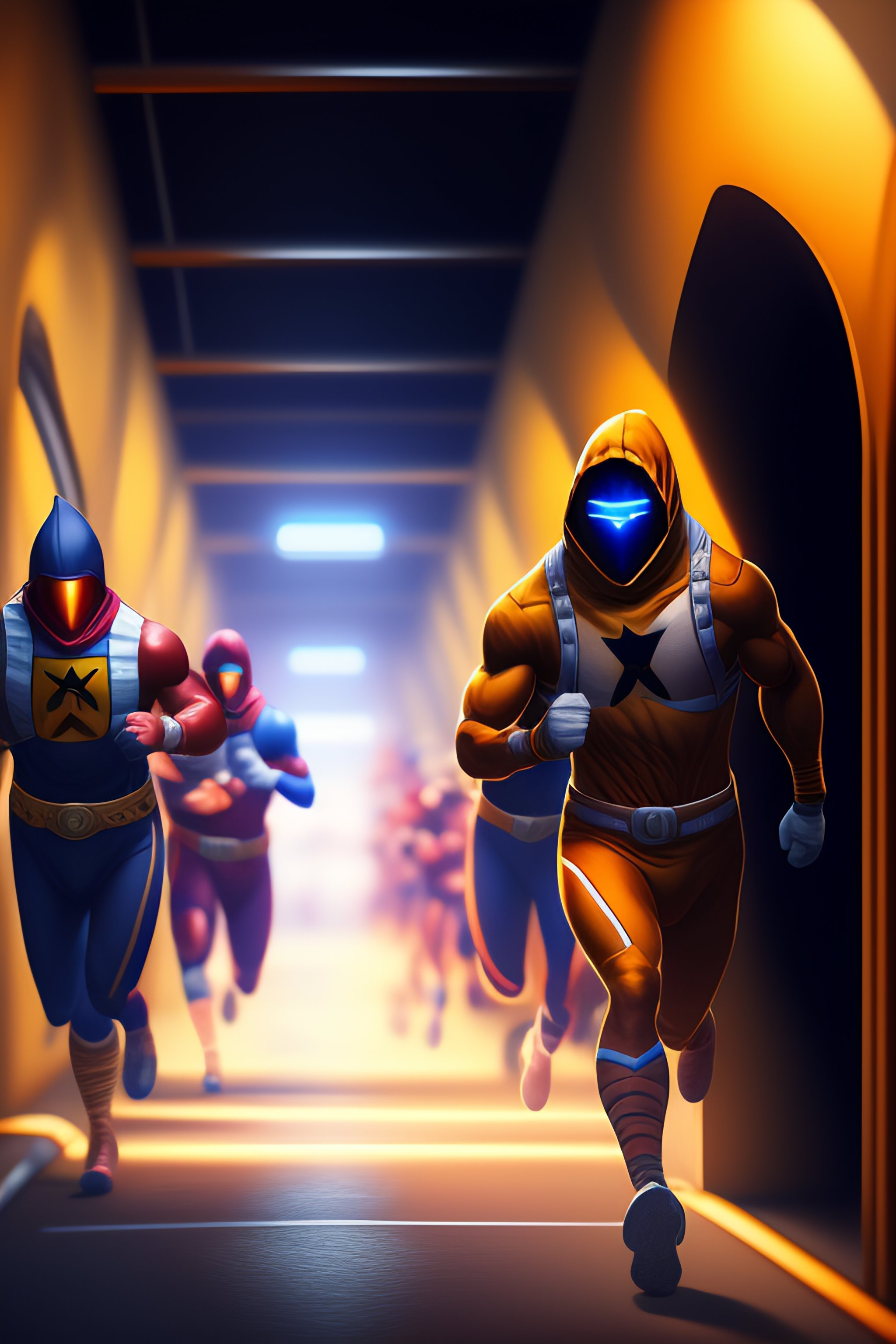 Lexica - An oil painting 4 masked men waering balaclavas, running in a ...