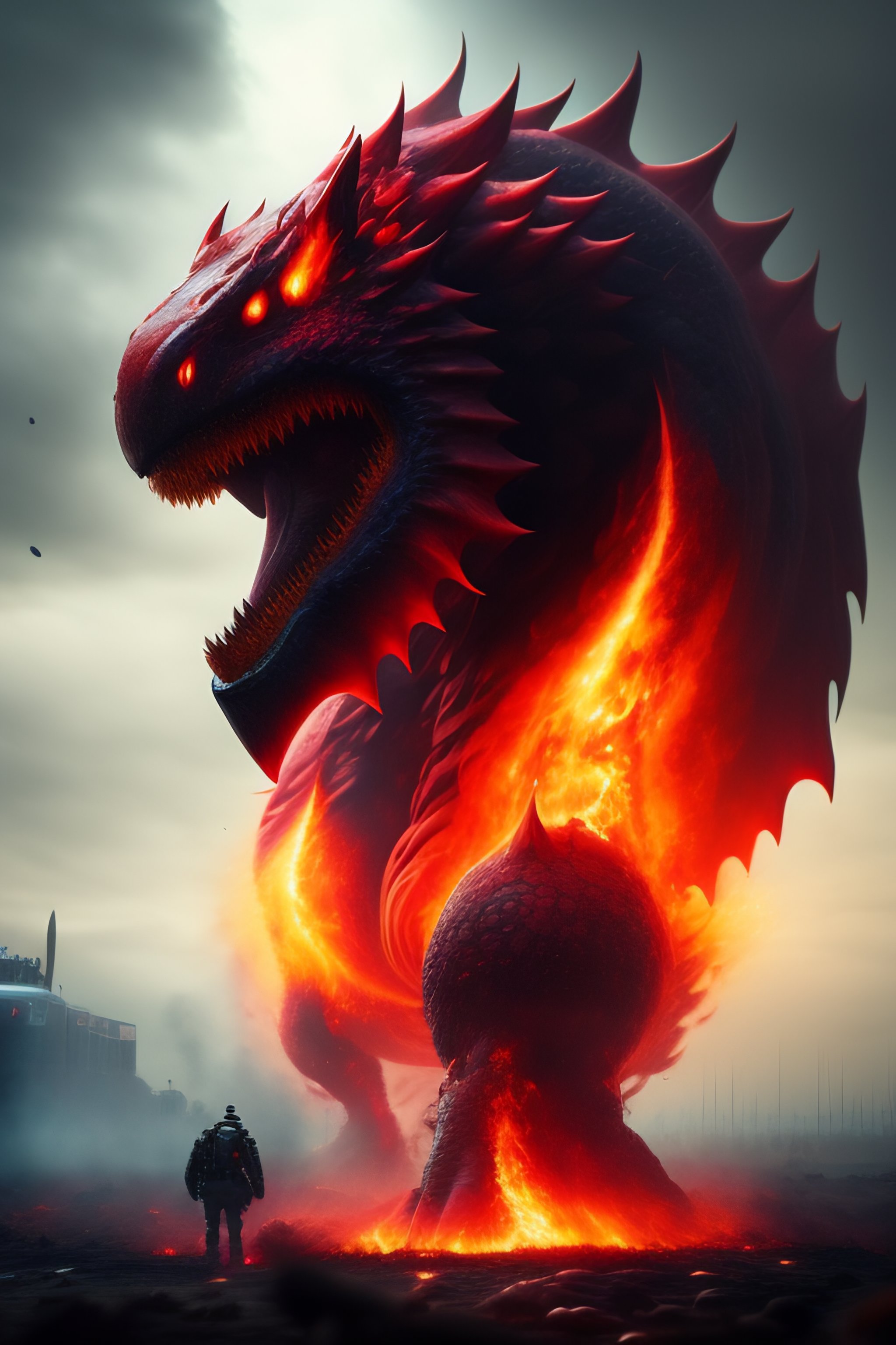 Lexica - Monster with 100 arms in a fire storm bleeding