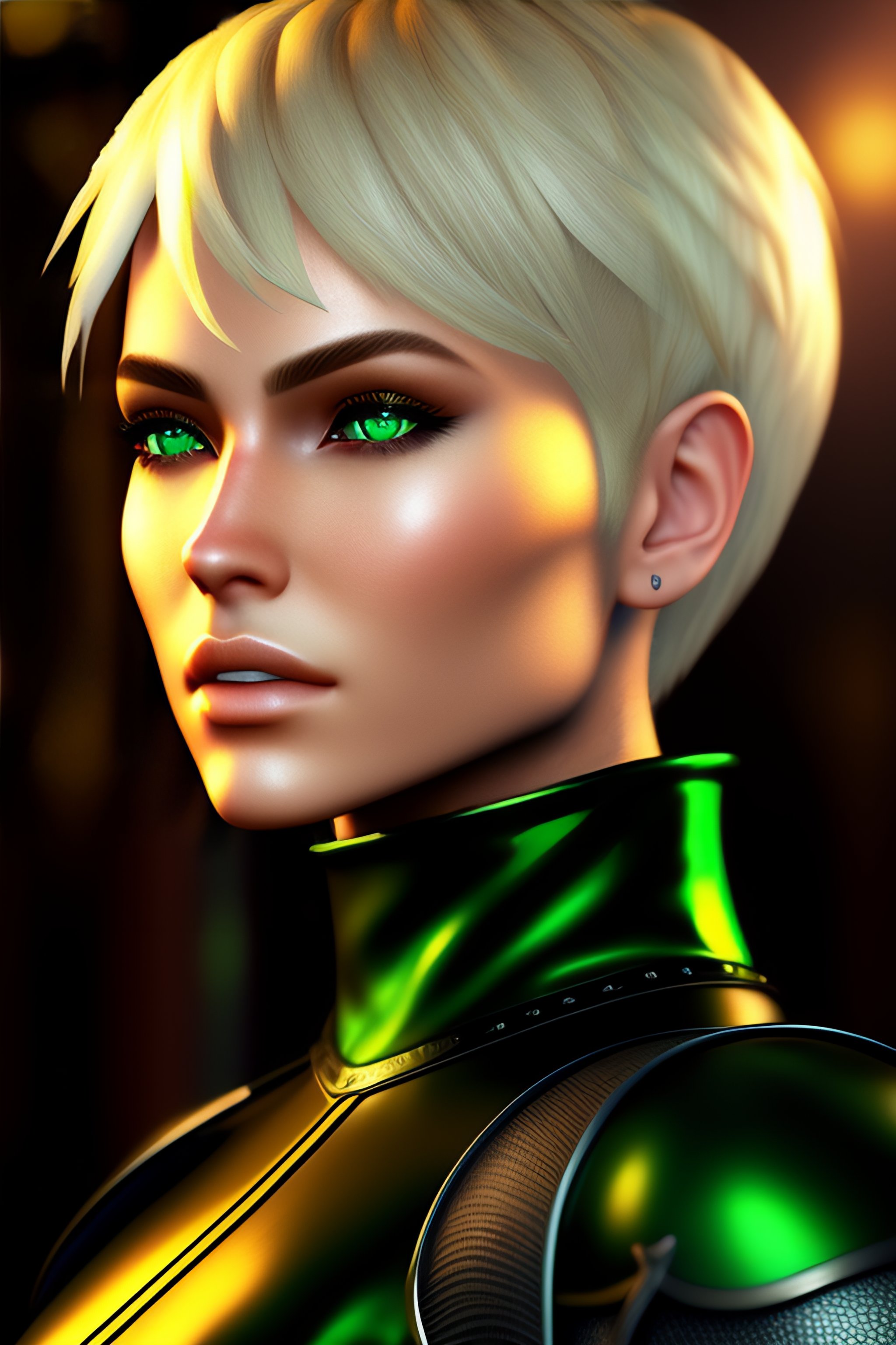 Lexica - Young adult female, leather armour, blonde hair, pixie cut ...
