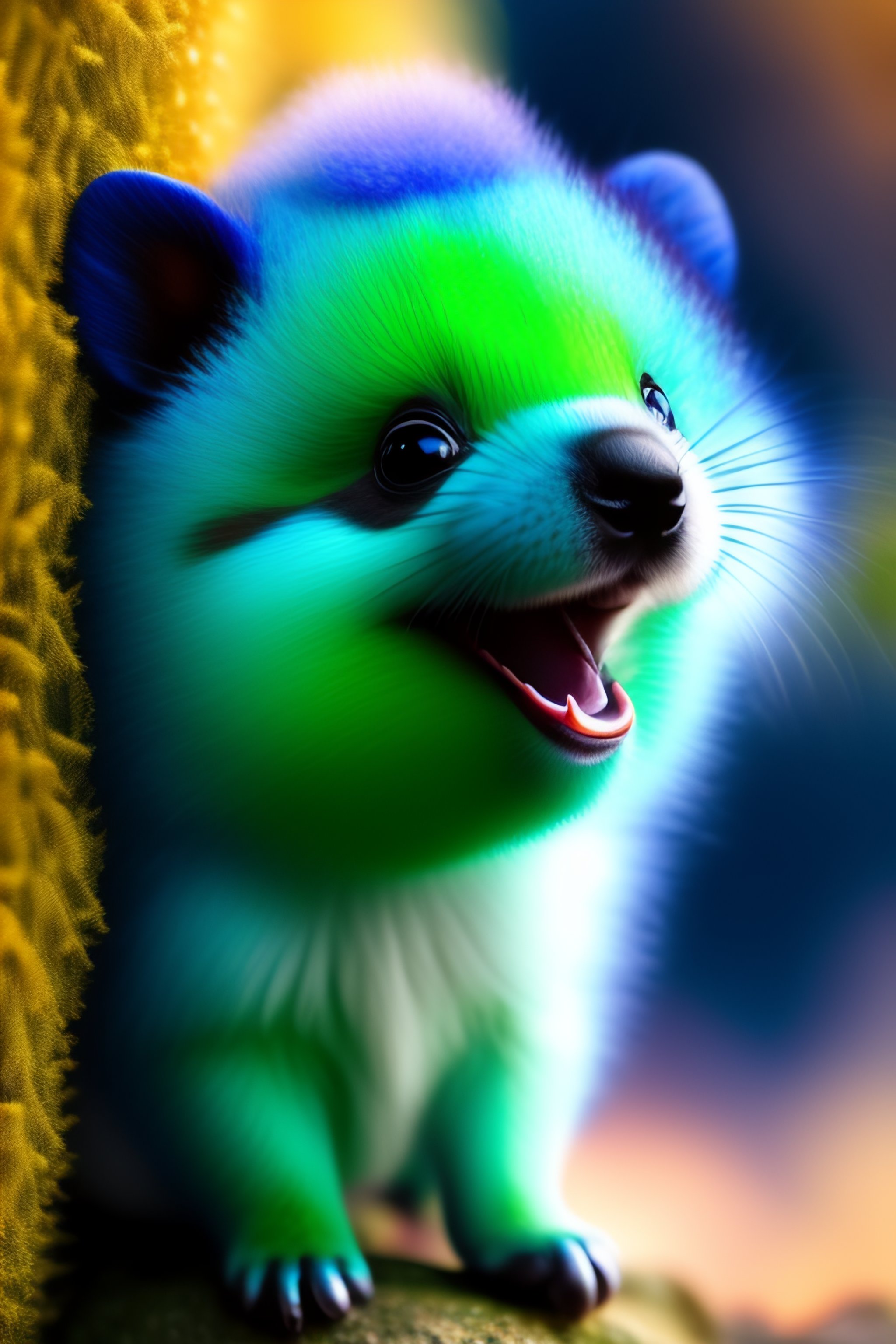 Lexica - Cute small animal with closed big mouth a smile side view blue ...