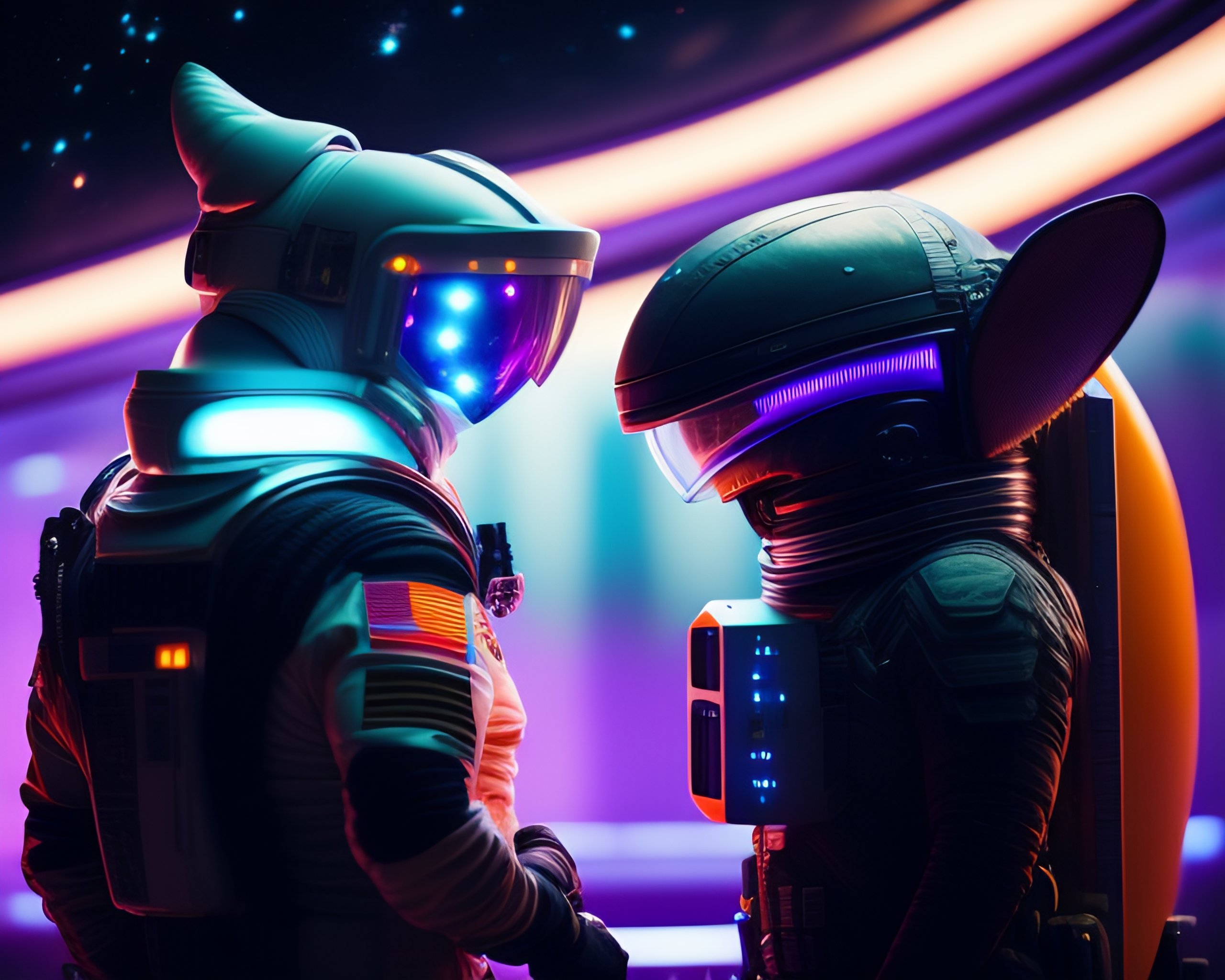 Lexica - Odd alien talking with bounty hunter in space station.