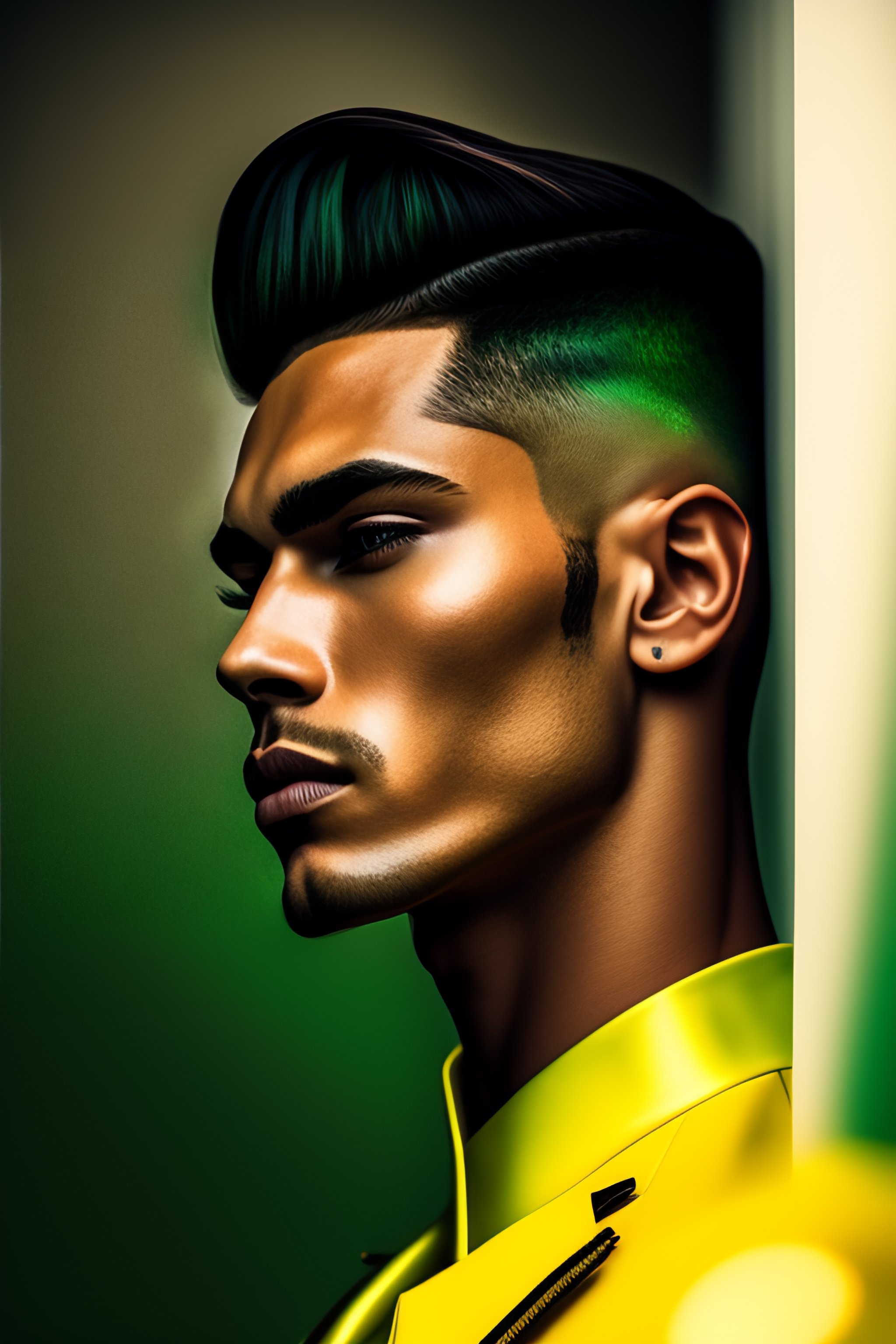 Lexica - A photo close-up of a handsome undercut haired man, fashion ...