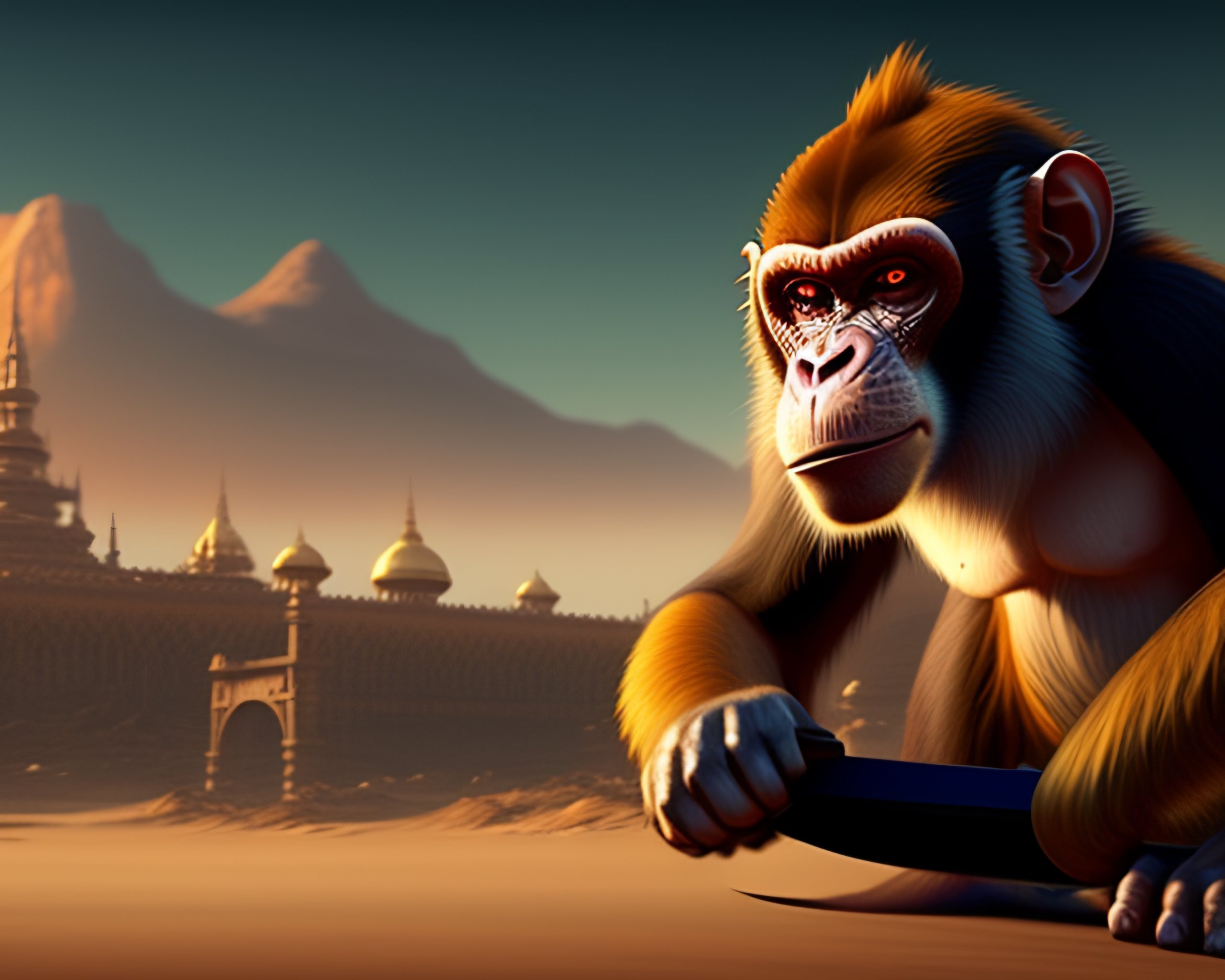 Lexica - A monkey with knife and a king, cartoon, animated