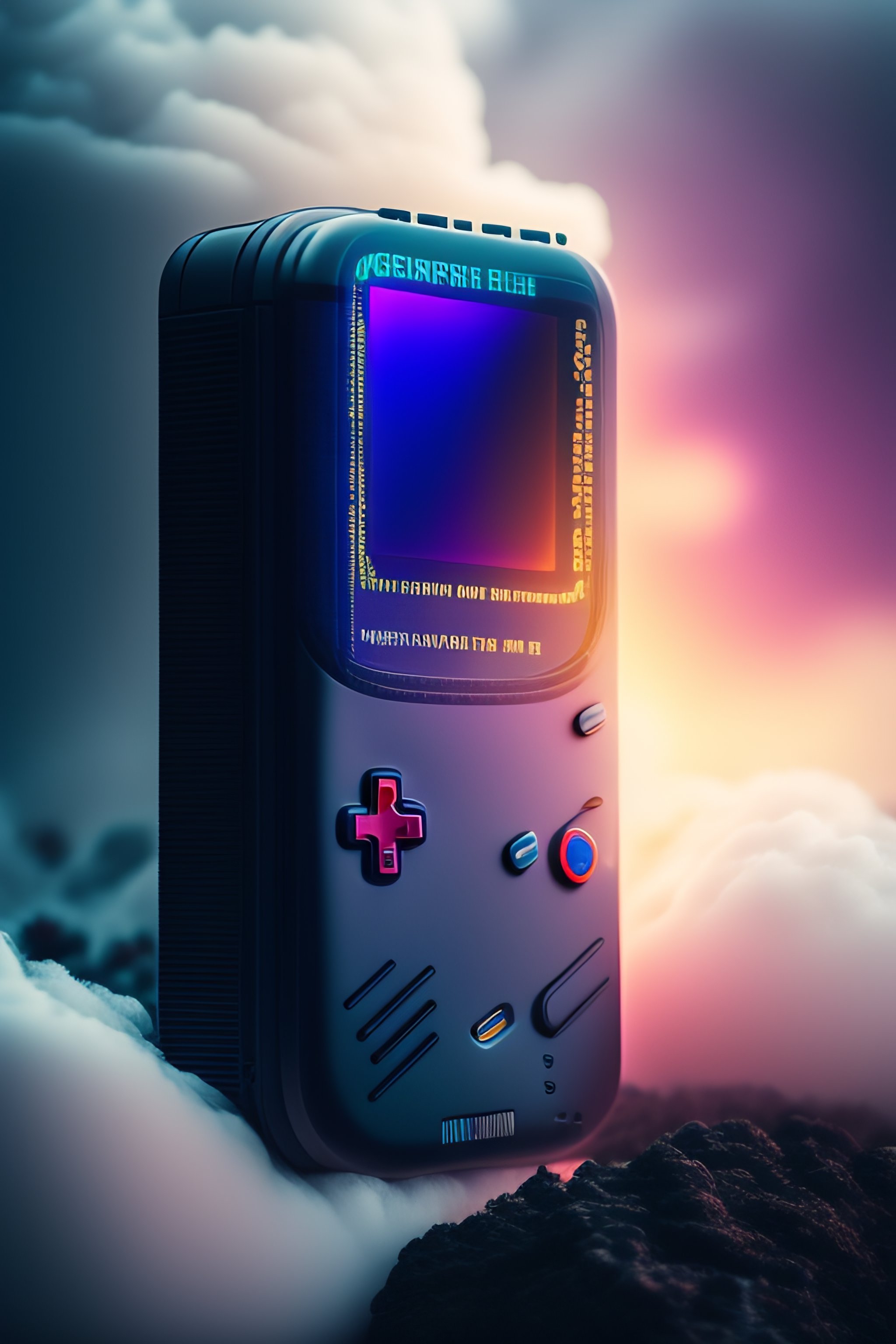 Lexica - Cyberpunk gameboy floating in the clouds
