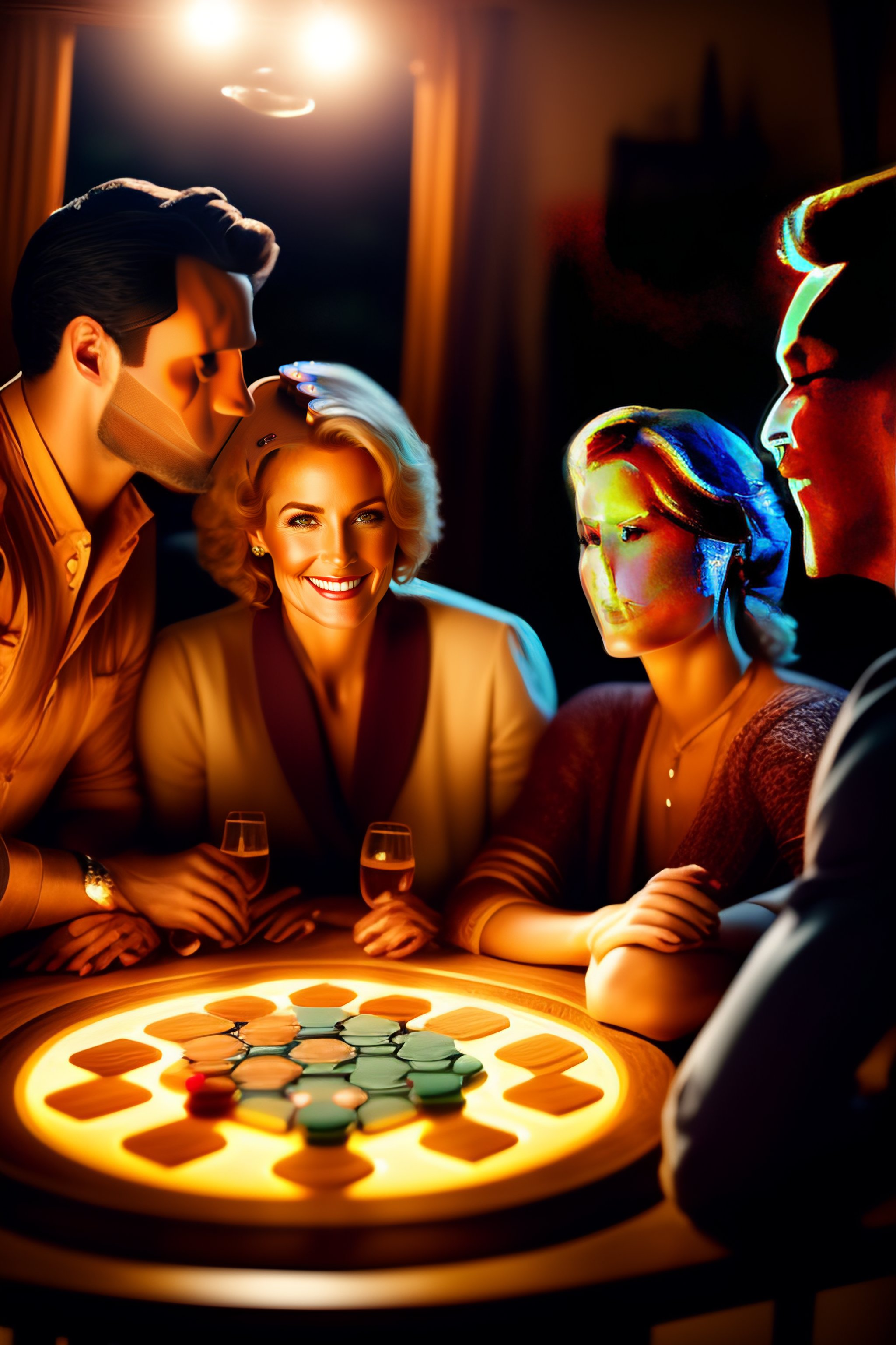 Lexica - Two men and two lesbian women playing catan game, cinematic ...