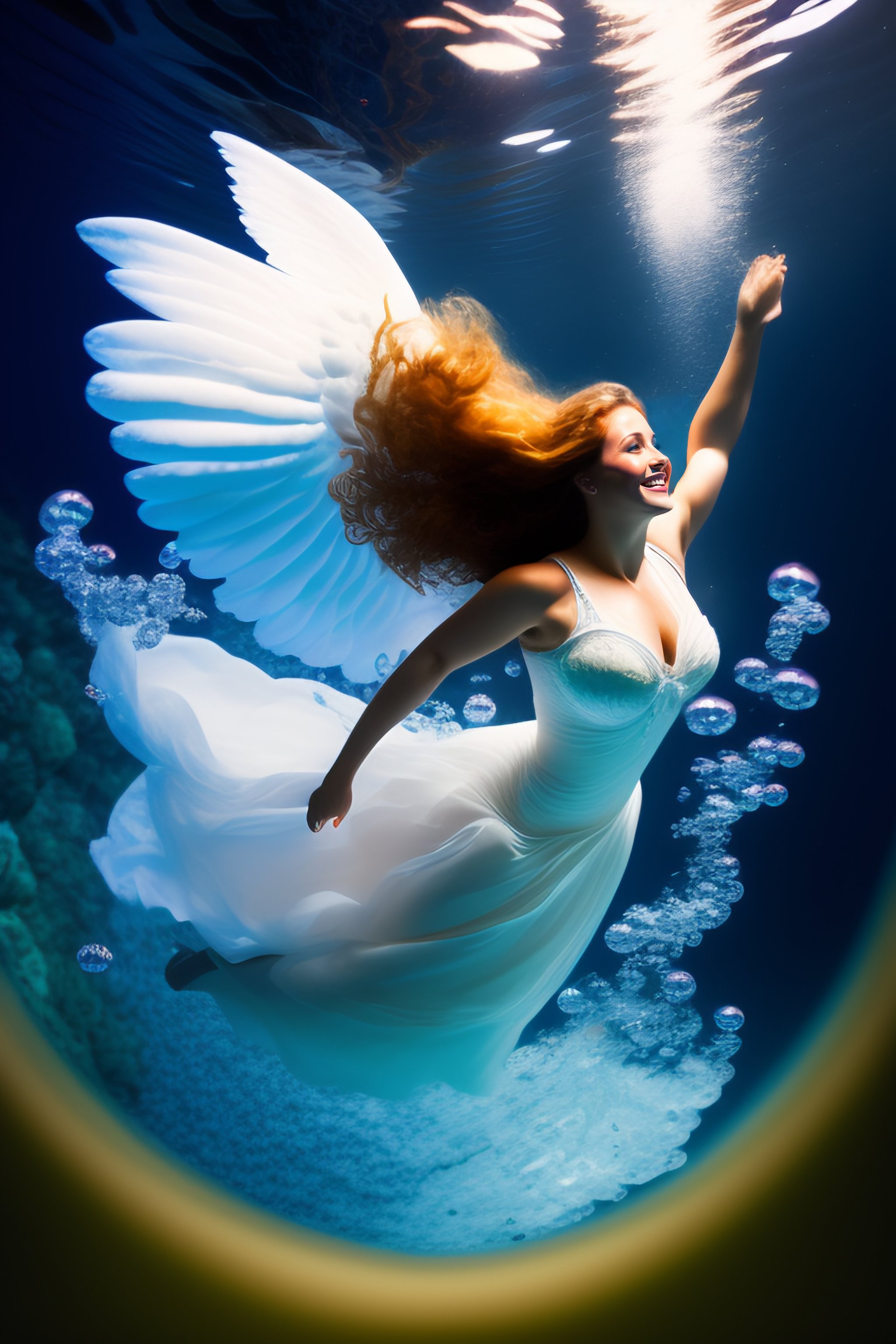 Lexica - Female angel flying under water