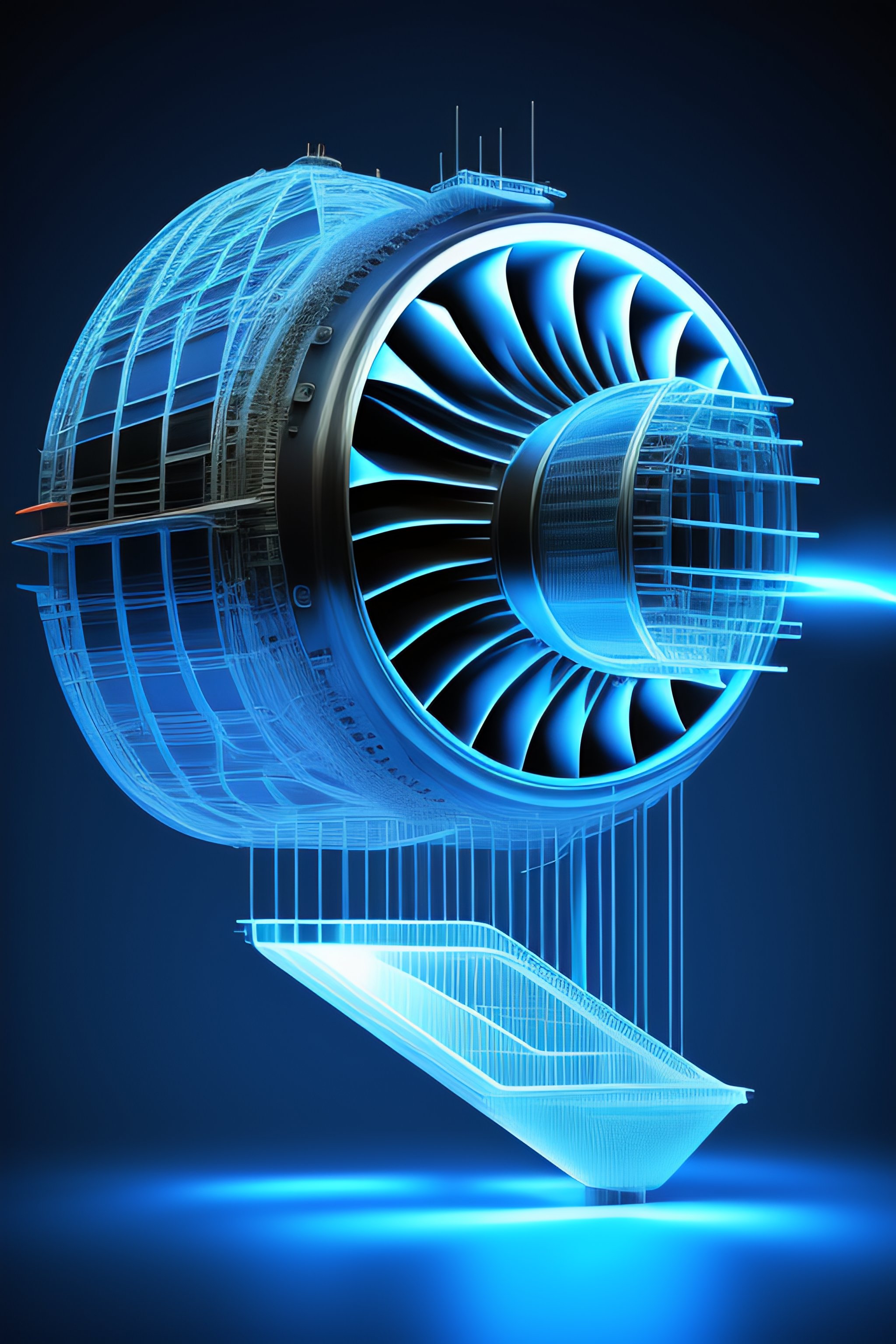 Lexica - Technical illustration of a futuristic jet engine, wireframe ...