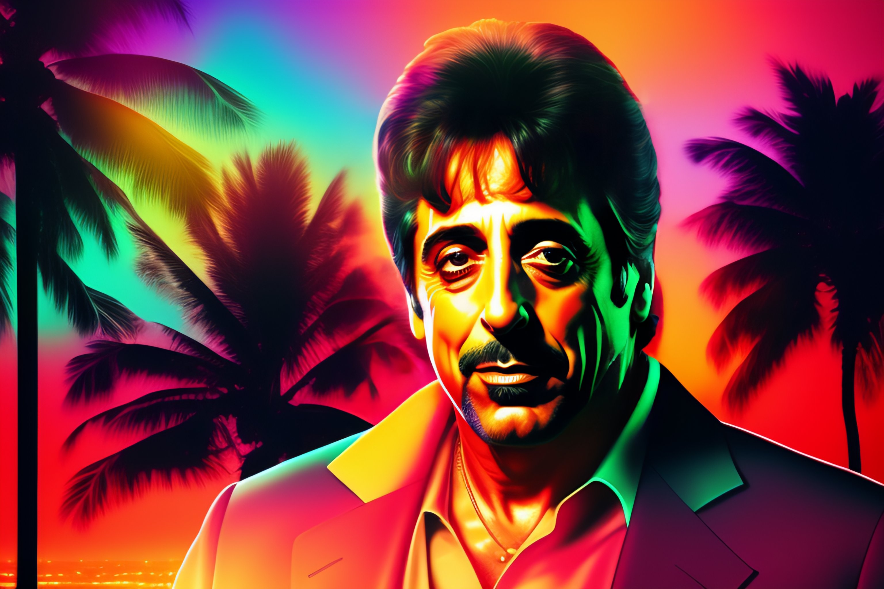 Lexica - Al pacino scarface, Miami, colors, palms