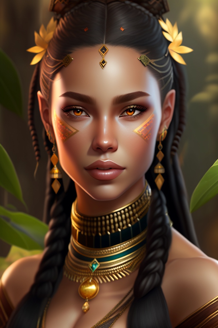 Lexica - Tribal, female, dark hair, pale skin, braids, gold eyes ...