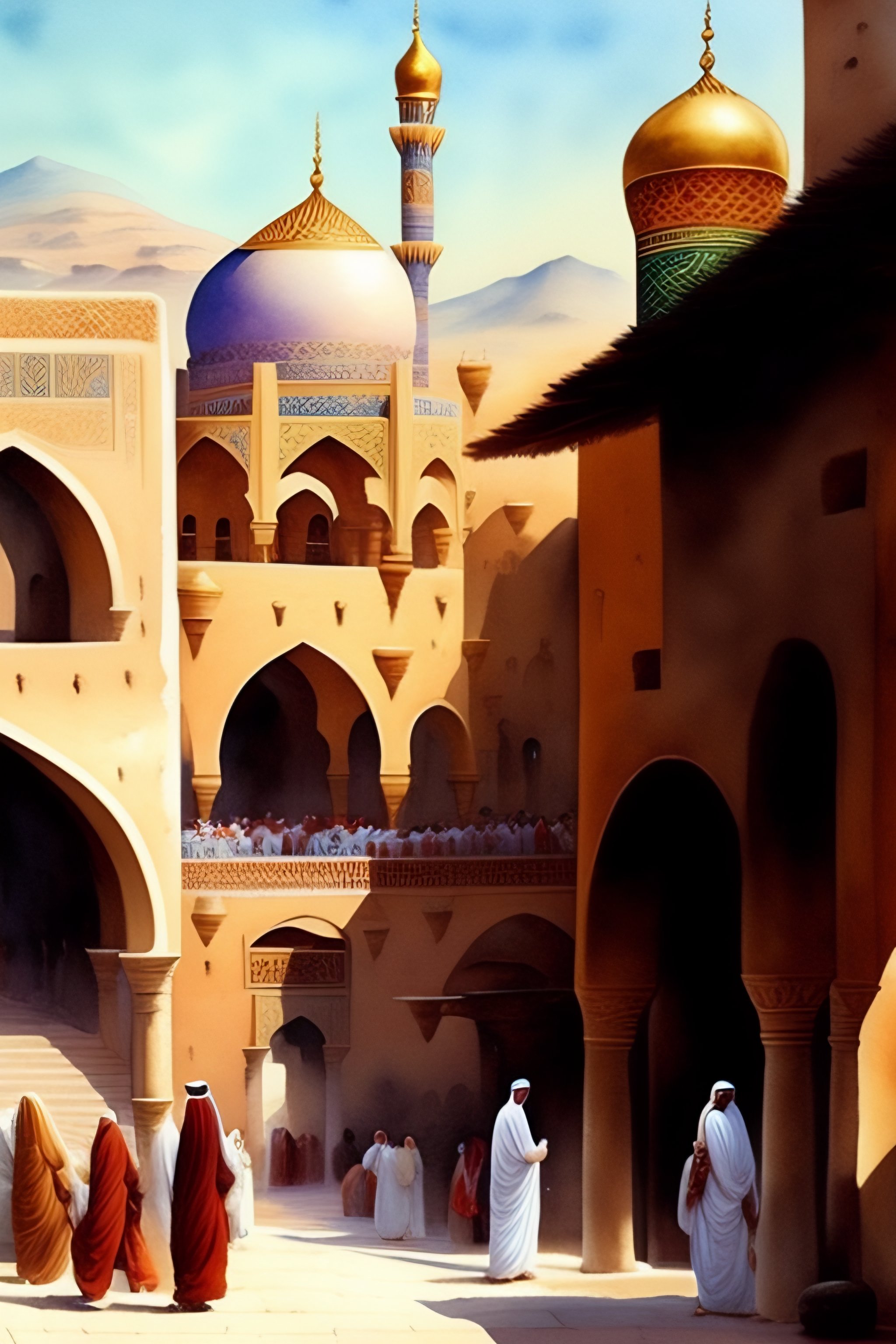 Lexica - A watercolor painting of an 8th century group of eight Arab ...