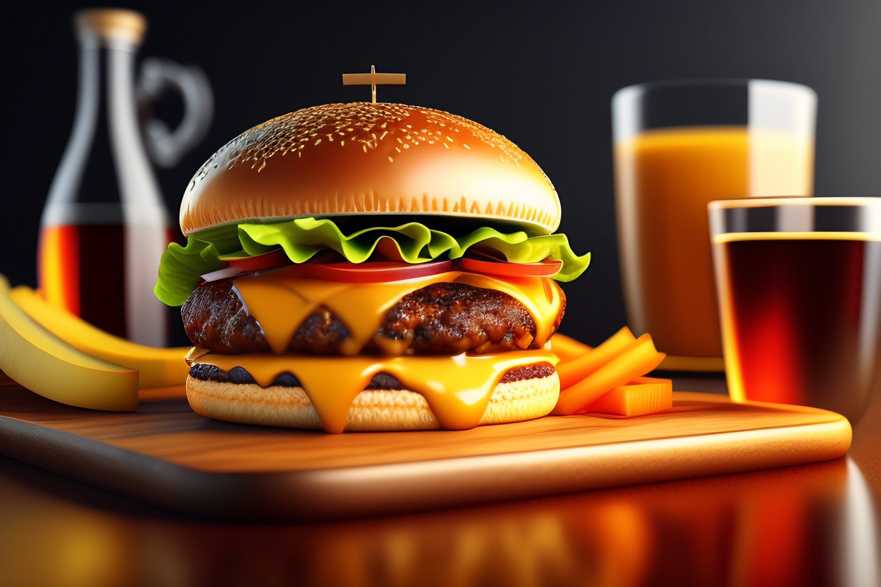 Lexica - Delicious Cheese burger 3D,4K, ultra high quality,hogh ...