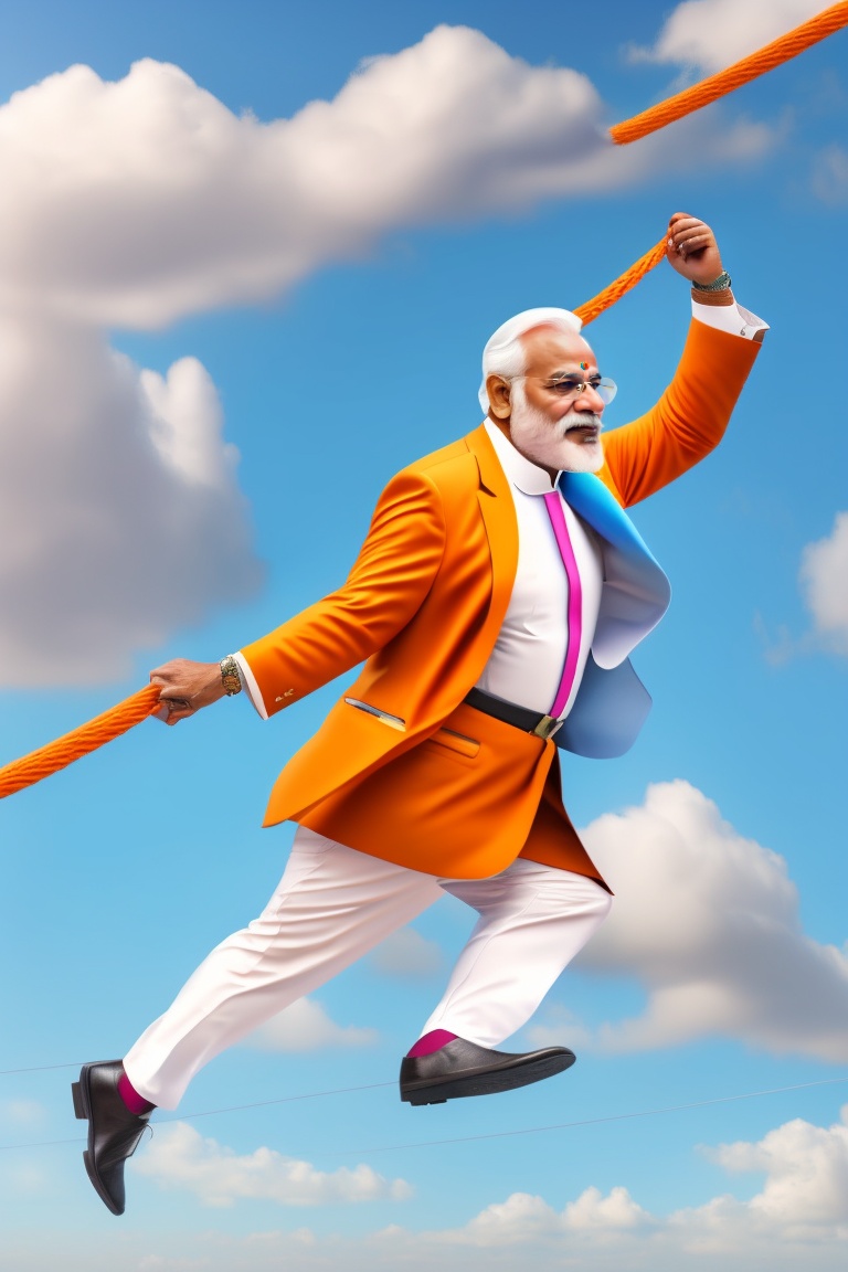 Lexica - Indian prime minister Narendra Modi is walking on a rope with ...