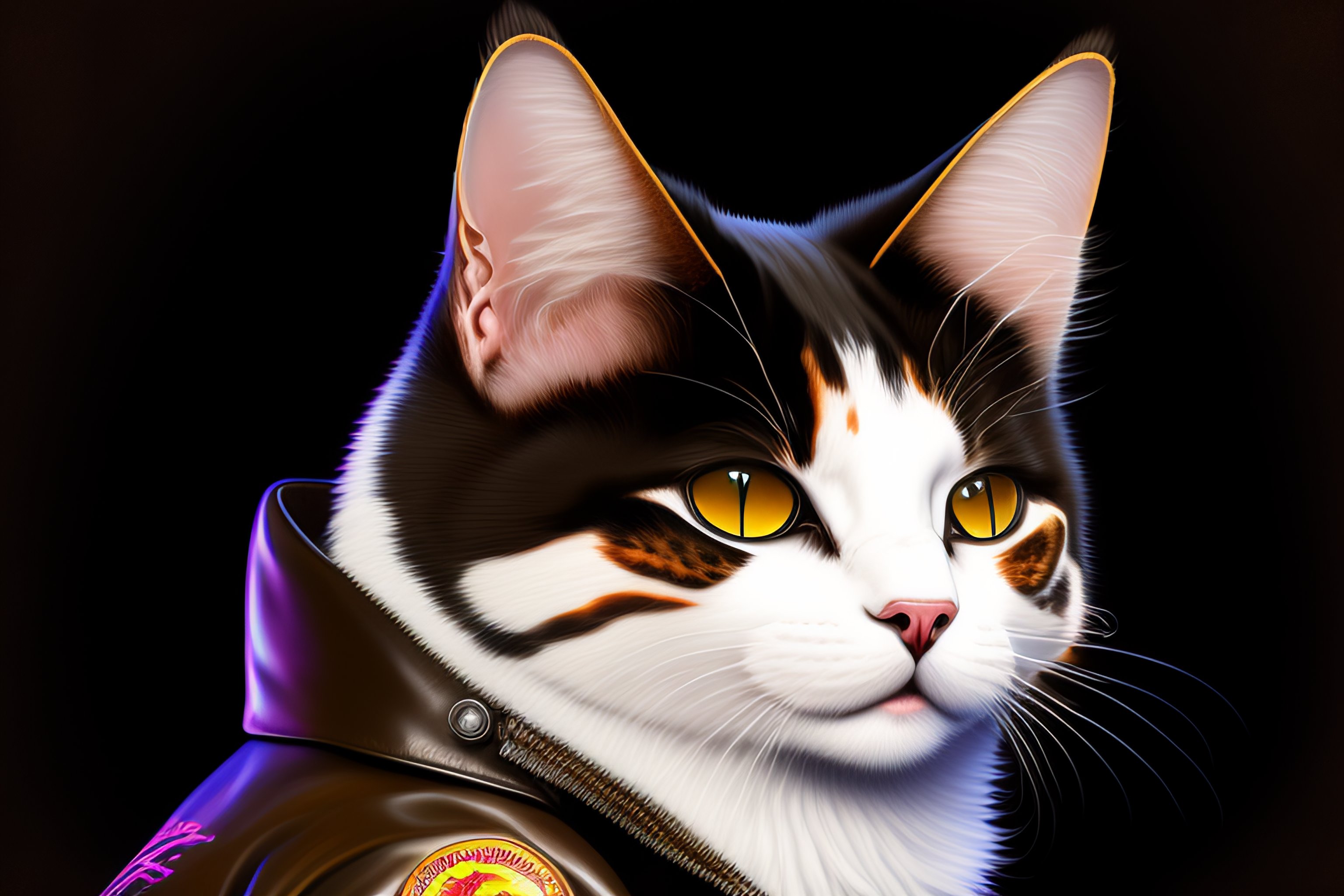 Lexica - Digital painting of a punk cat wearing a black leather jacket ...