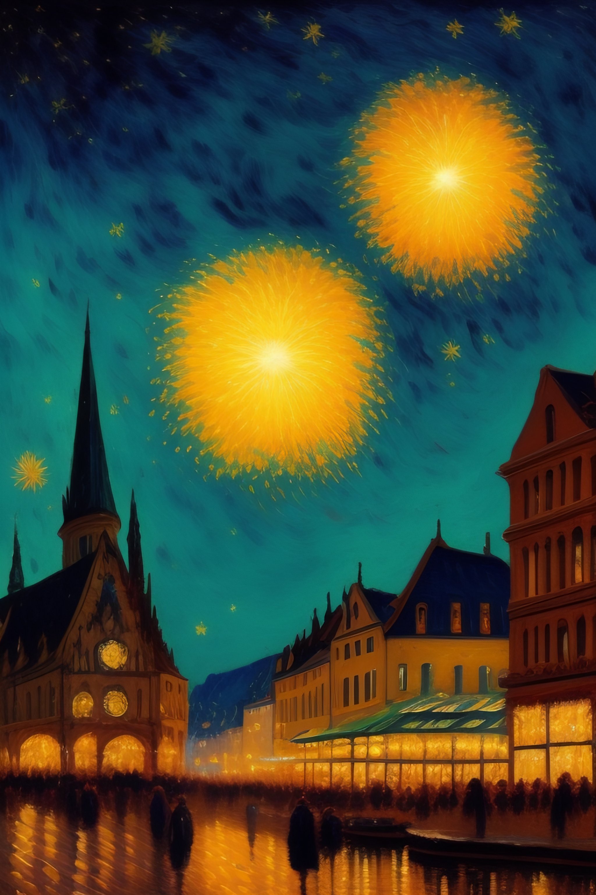 Lexica - Van Gogh style "Celebrating new year" in a smaller city ...