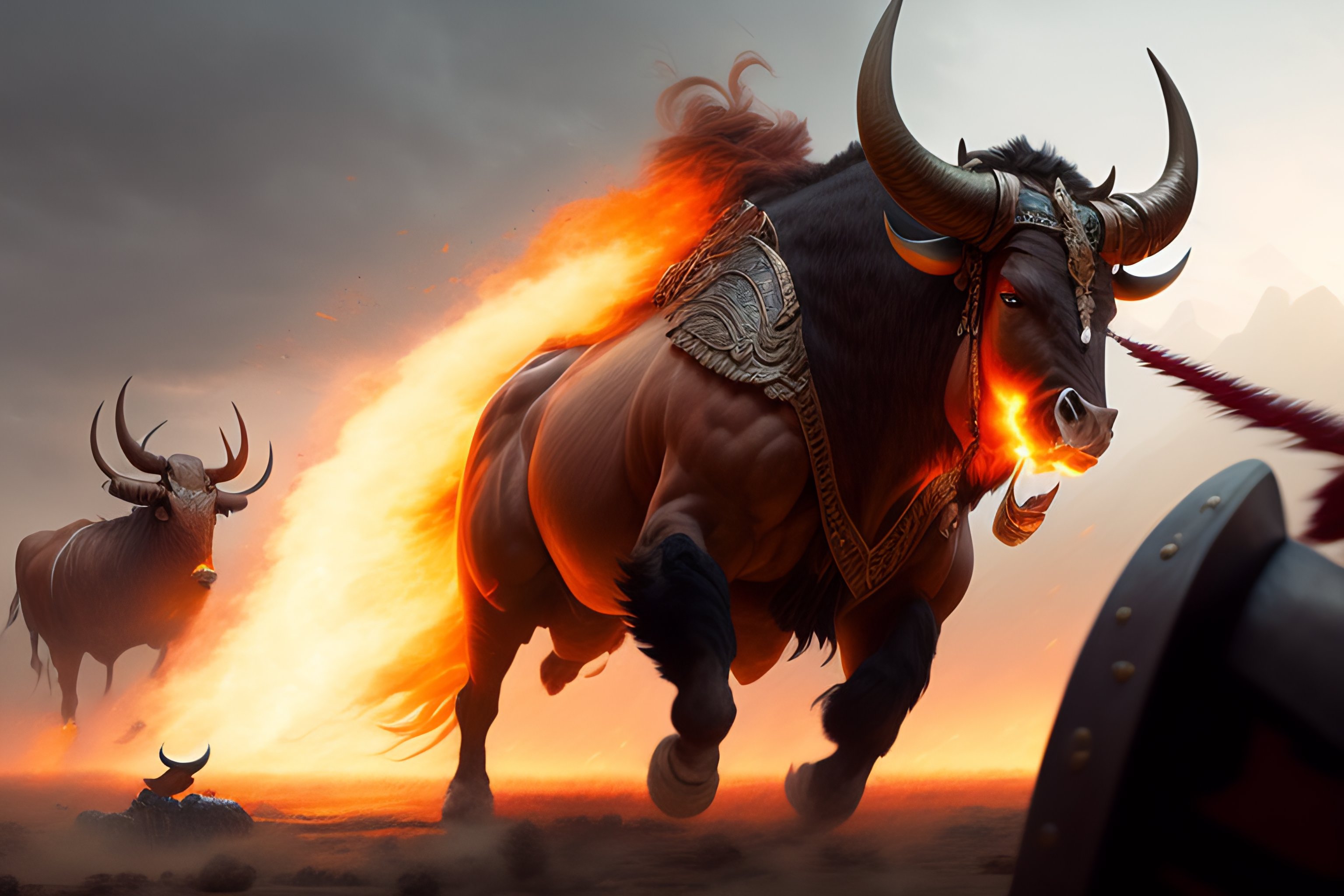 Lexica - A spartan gladiator fighting a charging longhorns armored ...