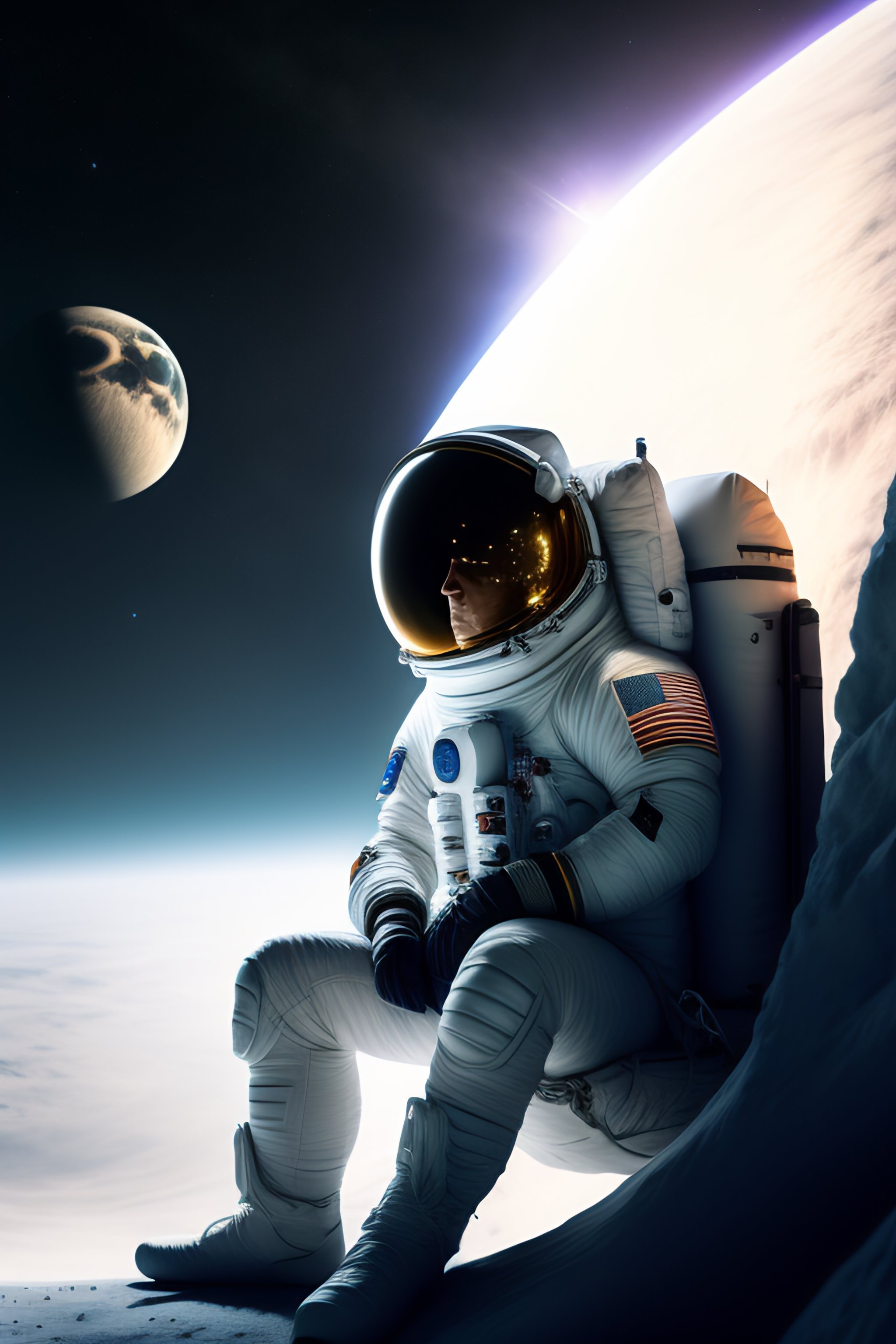 Lexica - Portrait of a male astronaut with long gray hair and closed ...