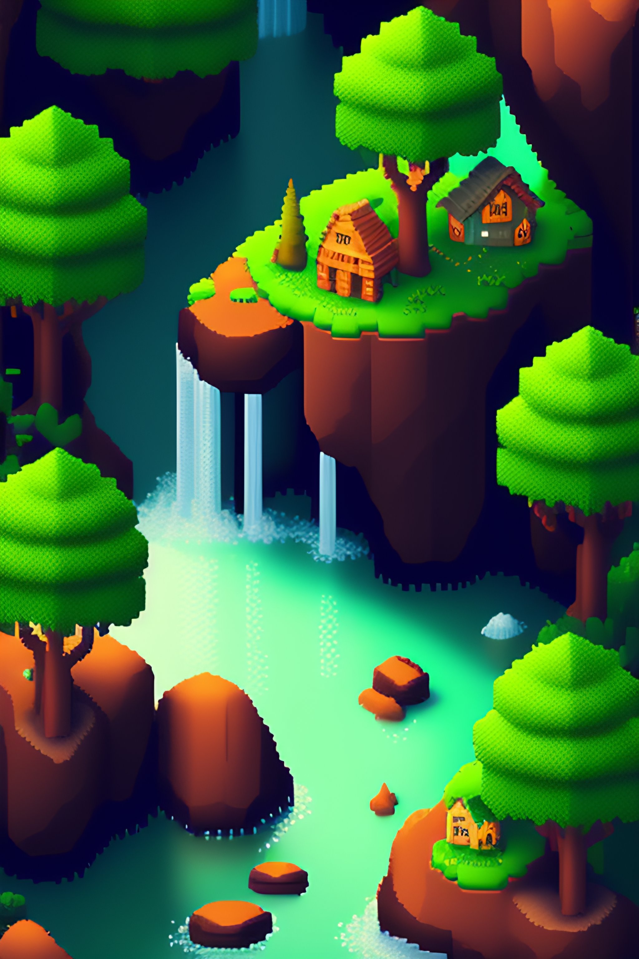 Lexica - Detailed isometric forest with river, heavy pixel art, c4d ...