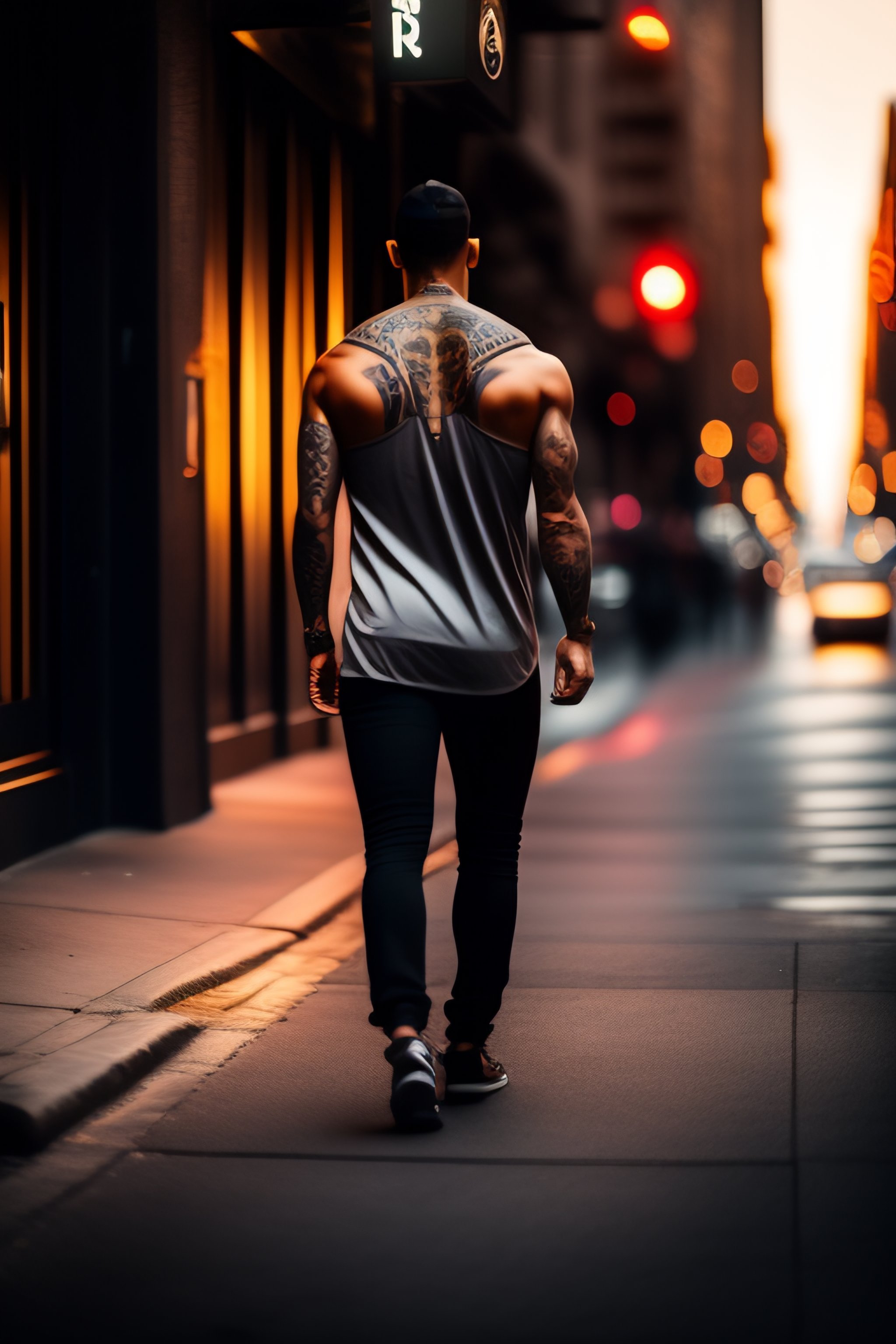 Lexica - Modern person tattooed full body photography lighting street urban