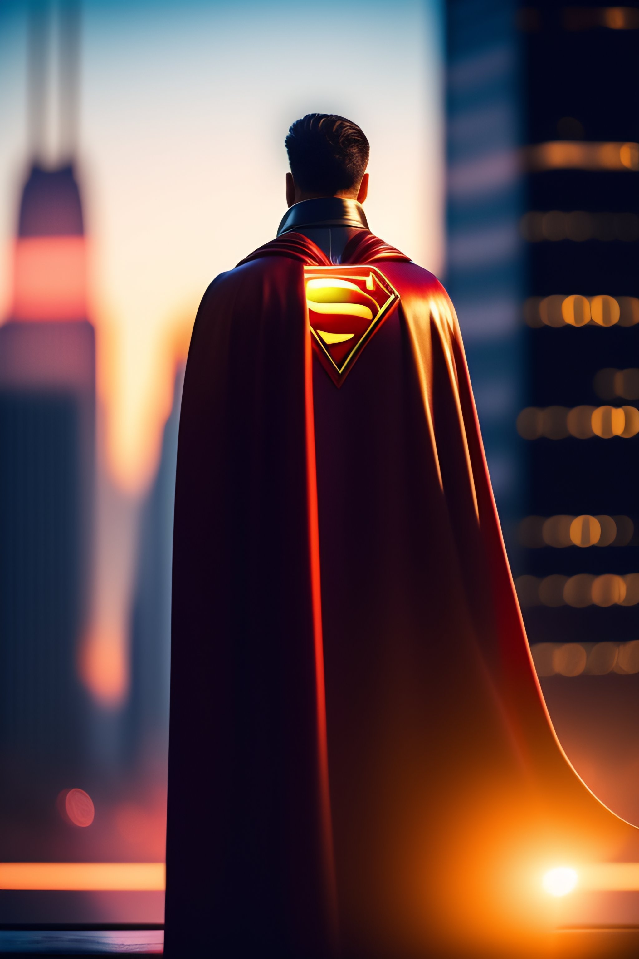 Lexica - A 3 5 mm photo from the back of a superhero wearing a cape ...