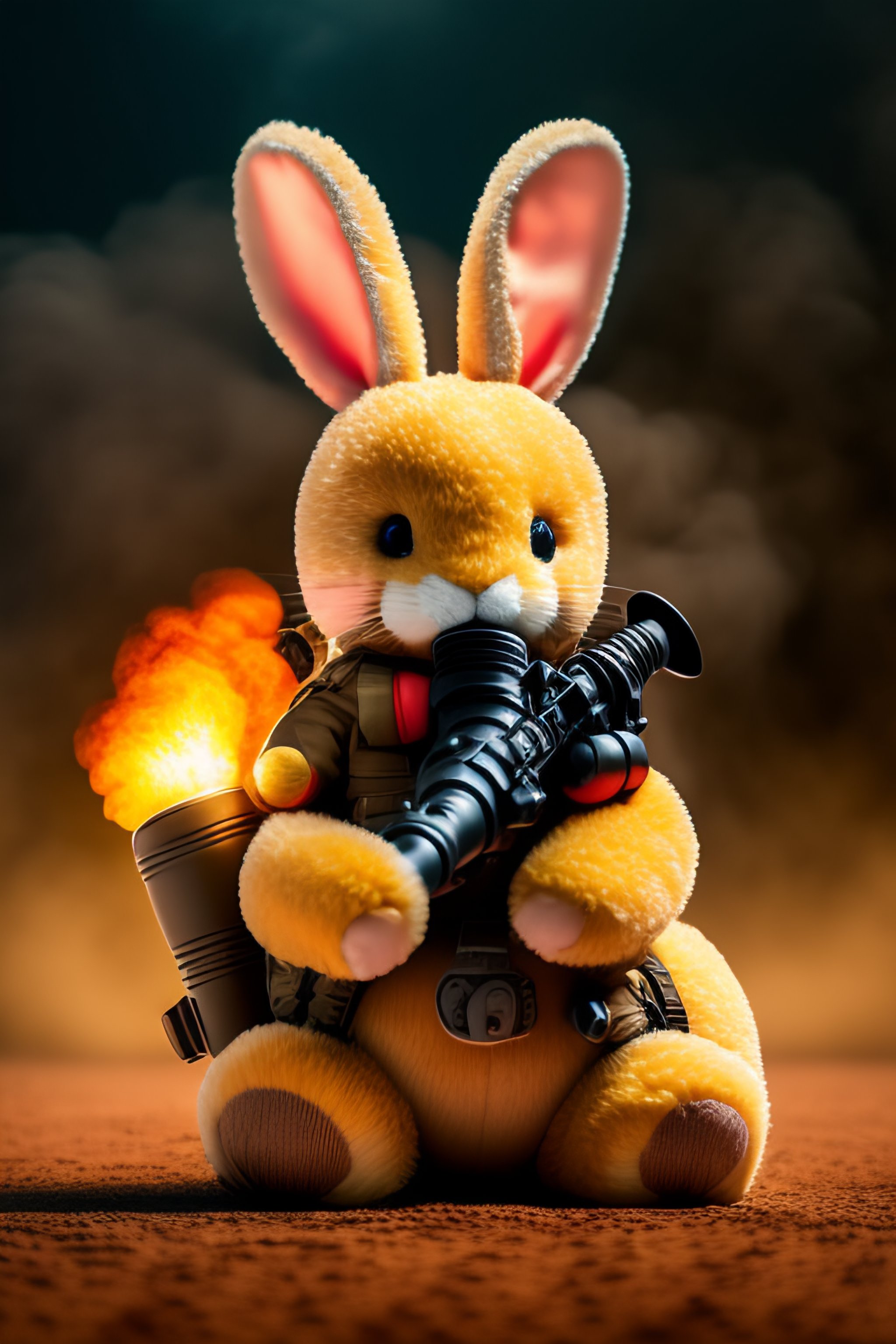 Lexica - Plush rabbit in a gas mask with a machine gun against the ...