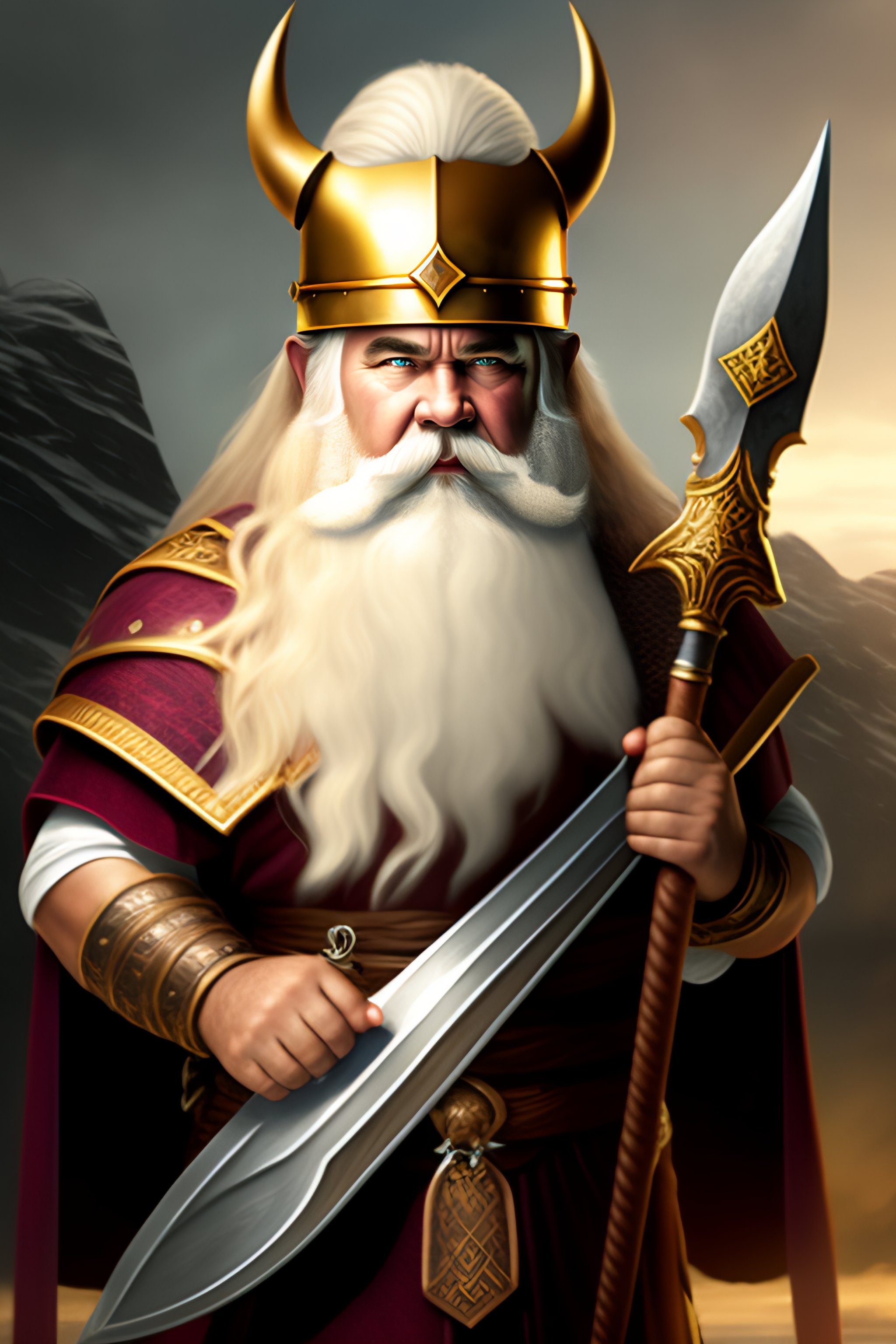 Lexica - An ancient dwarf in Viking times, with a horned helmet and a ...