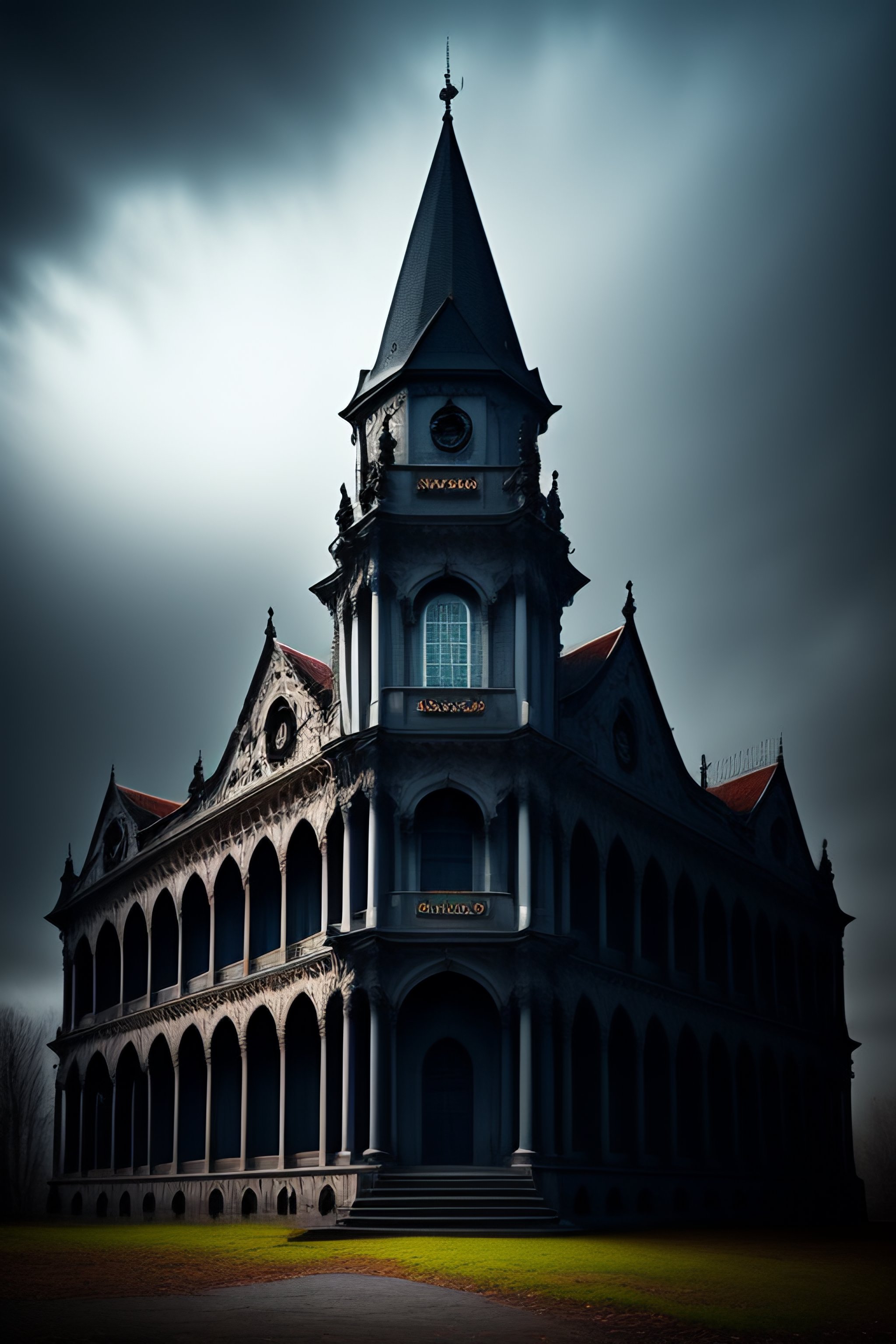 Lexica - Gloomy gothic building, creepy background, all in dark colors