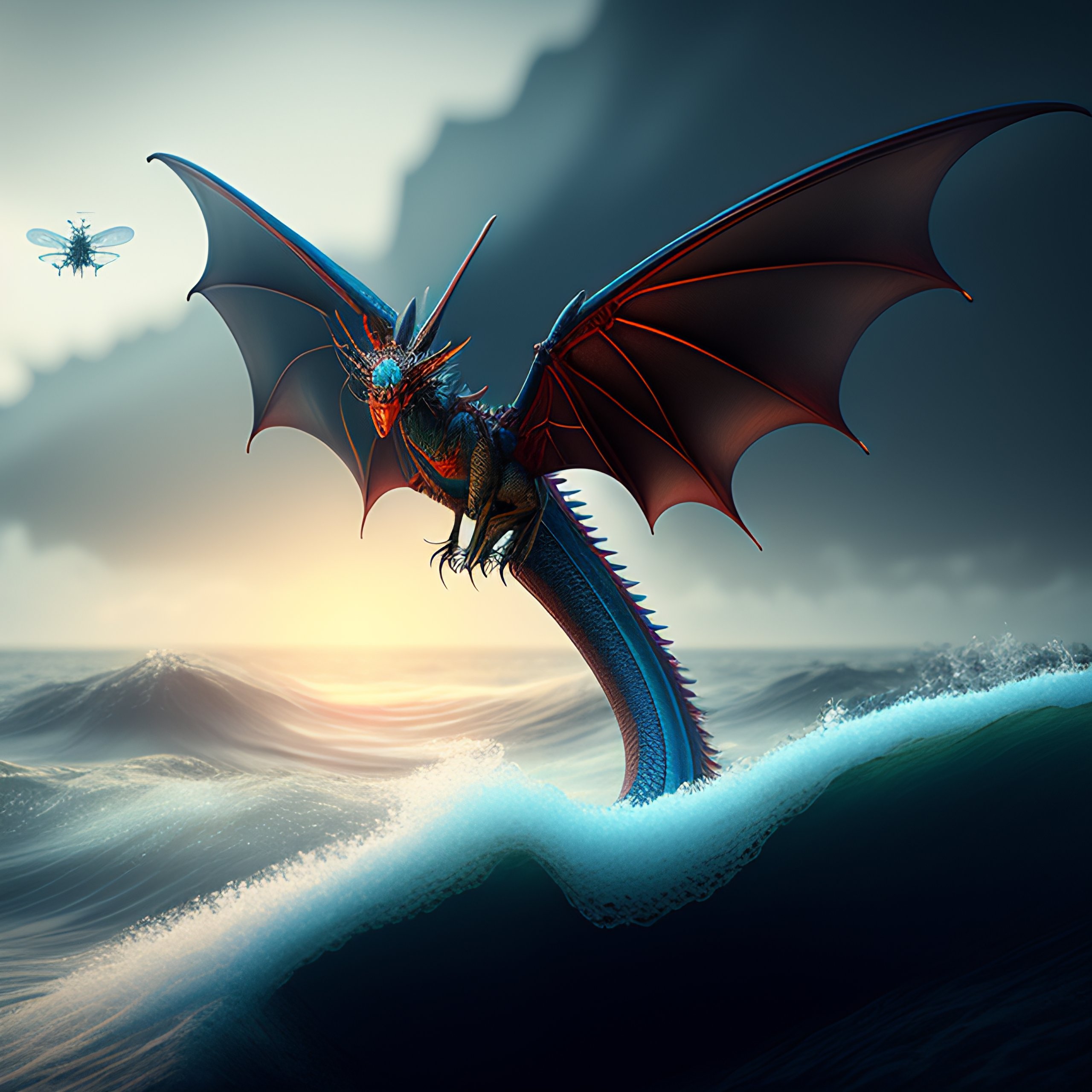 Lexica - Dragon fly on the sea, front of camera, beautiful, octane ...
