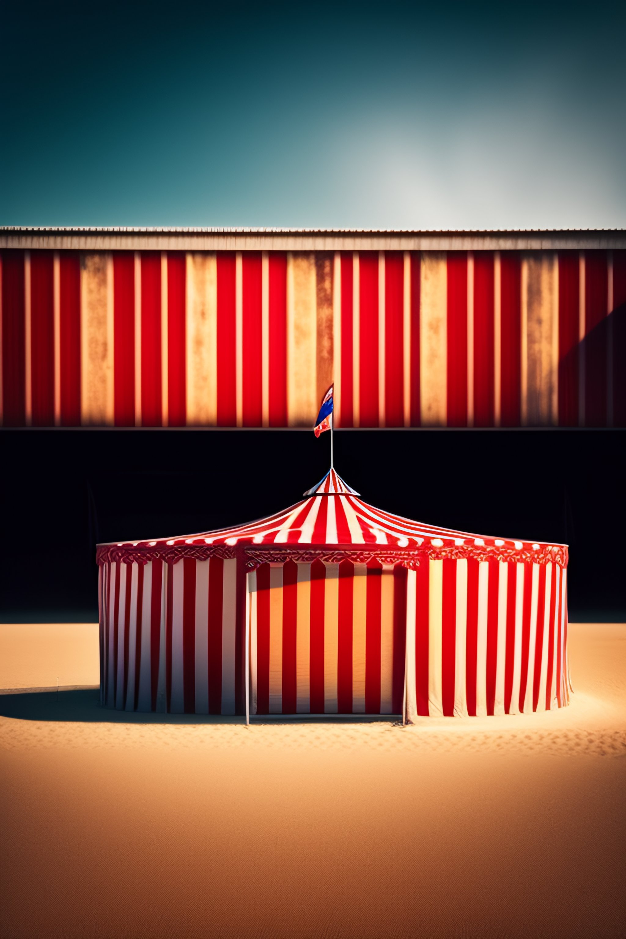 Lexica - Old circus stage, vintage, white and red walls, sand on the ...