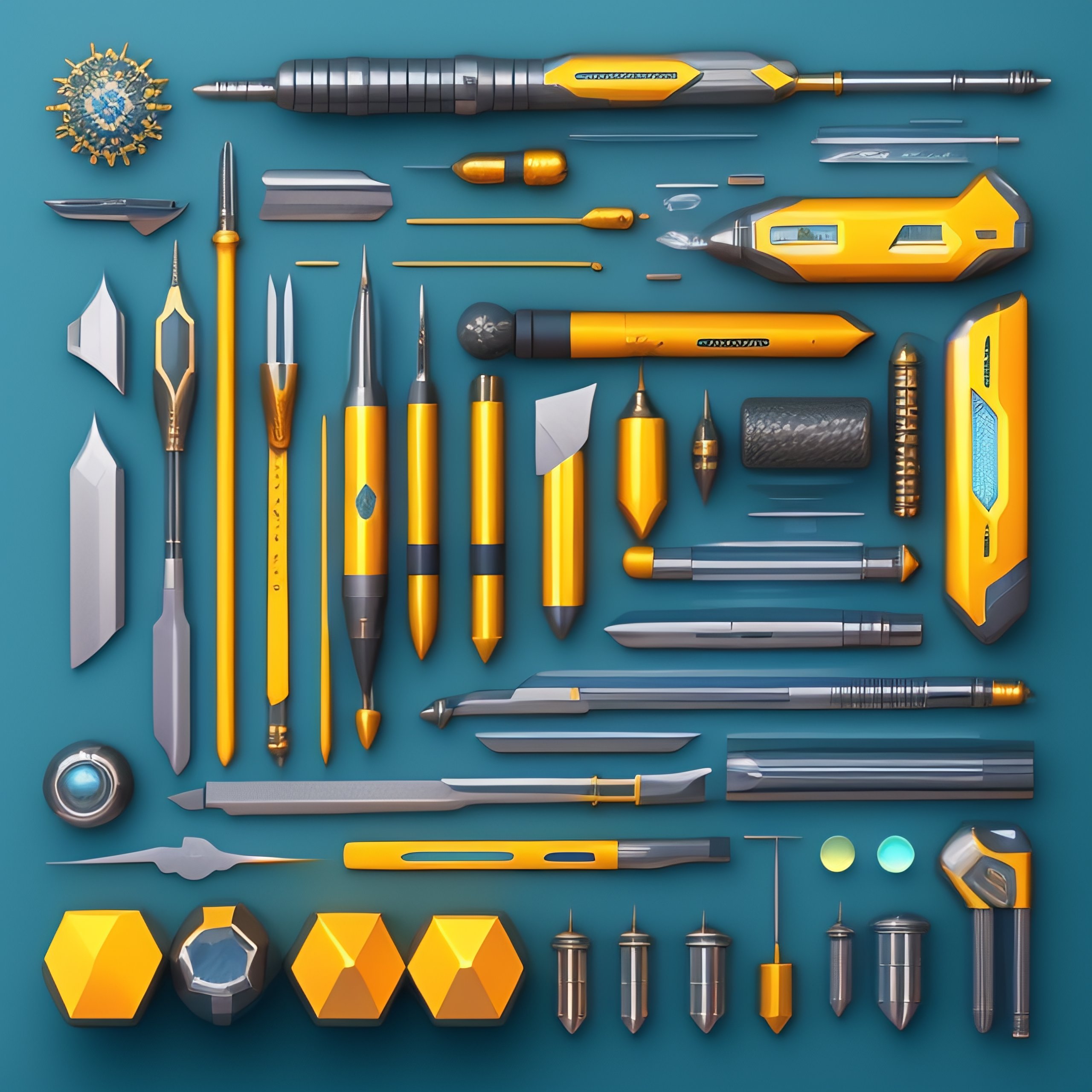 Lexica - Futuristic bejeweled tools, Costumes and props, Knolling ...