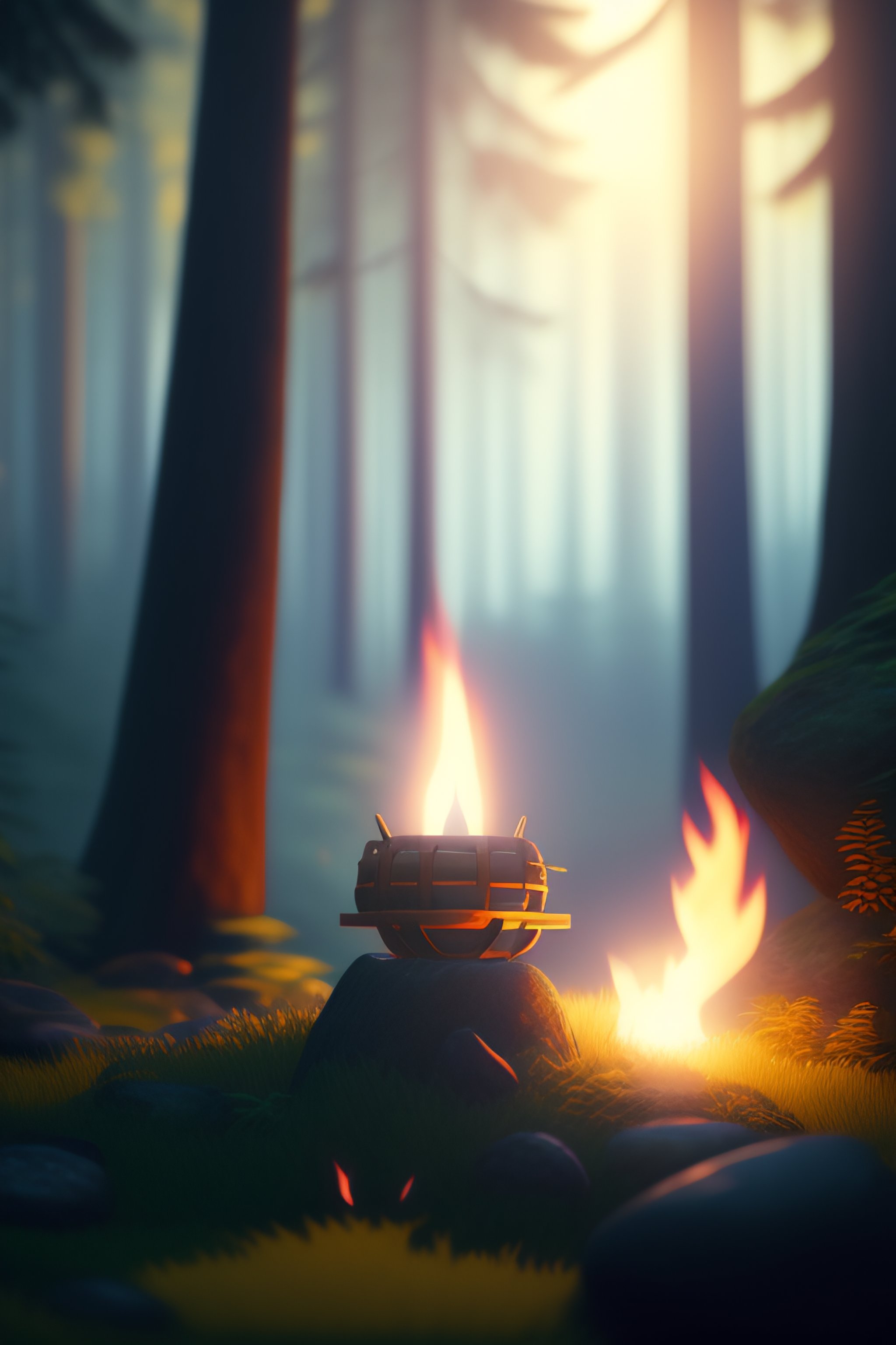 Lexica - A film still campfire in Japanese forest, medium shot, waist ...