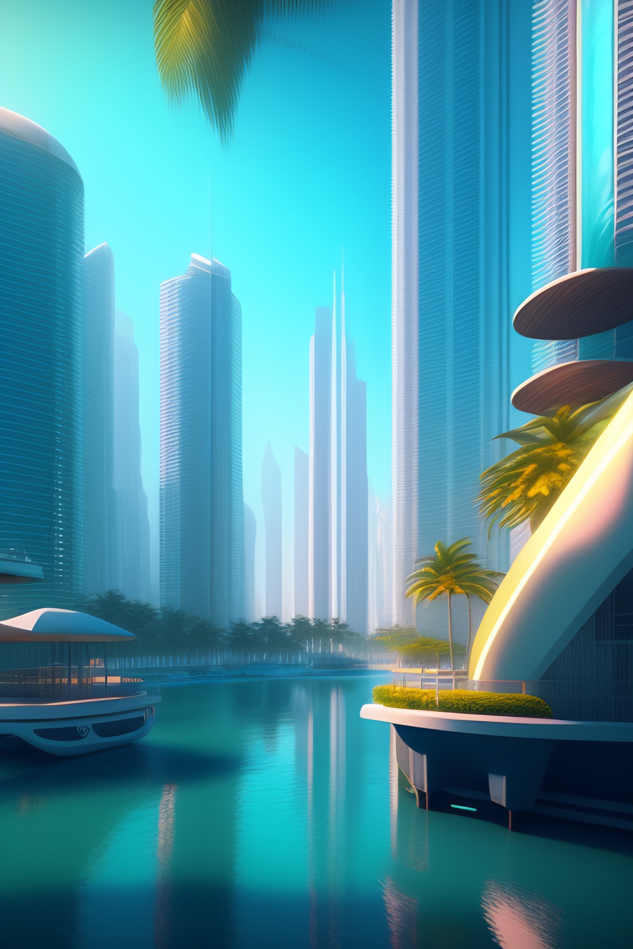 Lexica - Futuristic miami with crowded beach and humongous glass ...