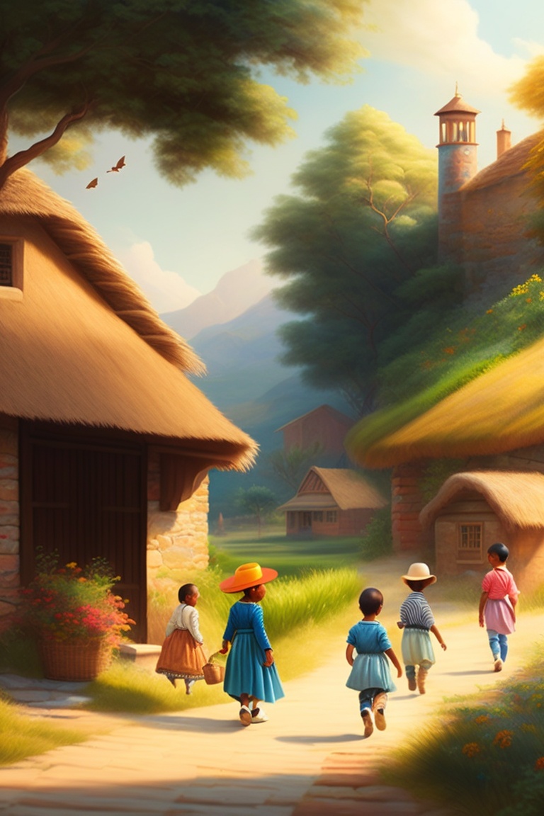 Lexica - A picturesque view of a serene village setting with children ...