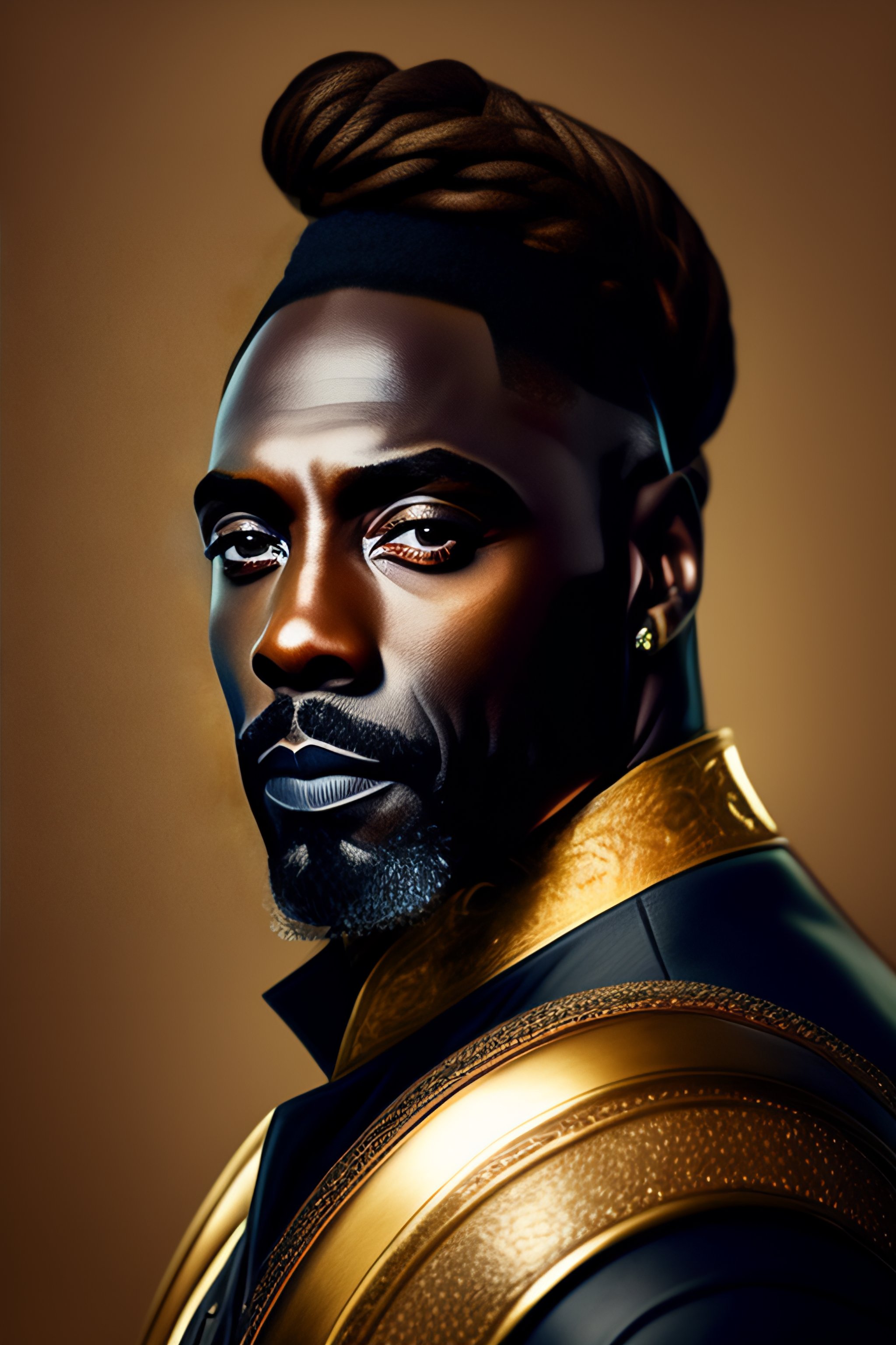 Lexica - Portrait Idris Elba, D&D Wizard with staff gem, dreadlock hair