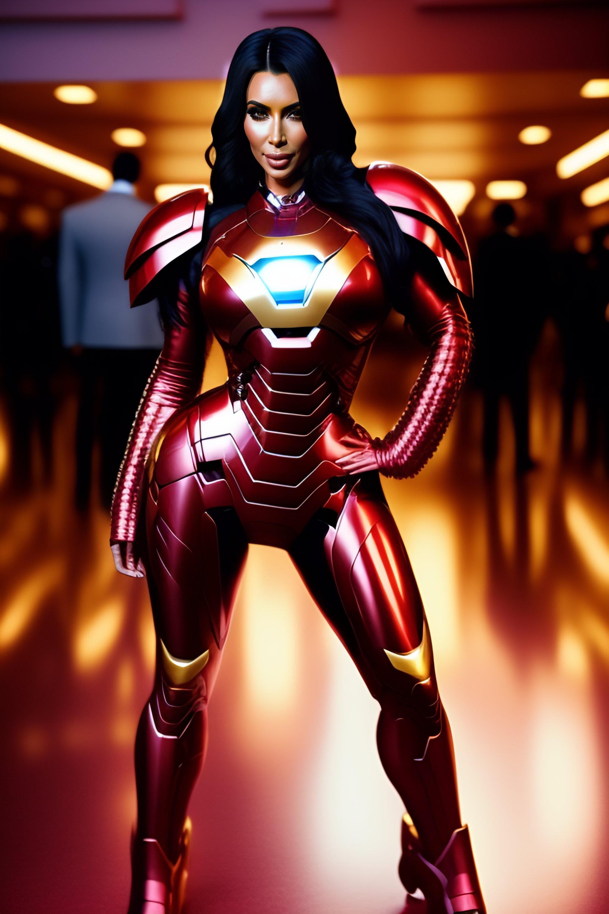 Lexica - Kim kardashian as iron man superhero, action pose inside 1980s ...