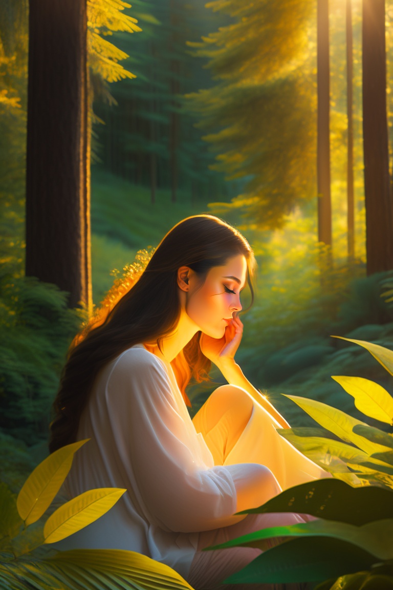 Lexica - The image captures a person sitting in a serene natural ...