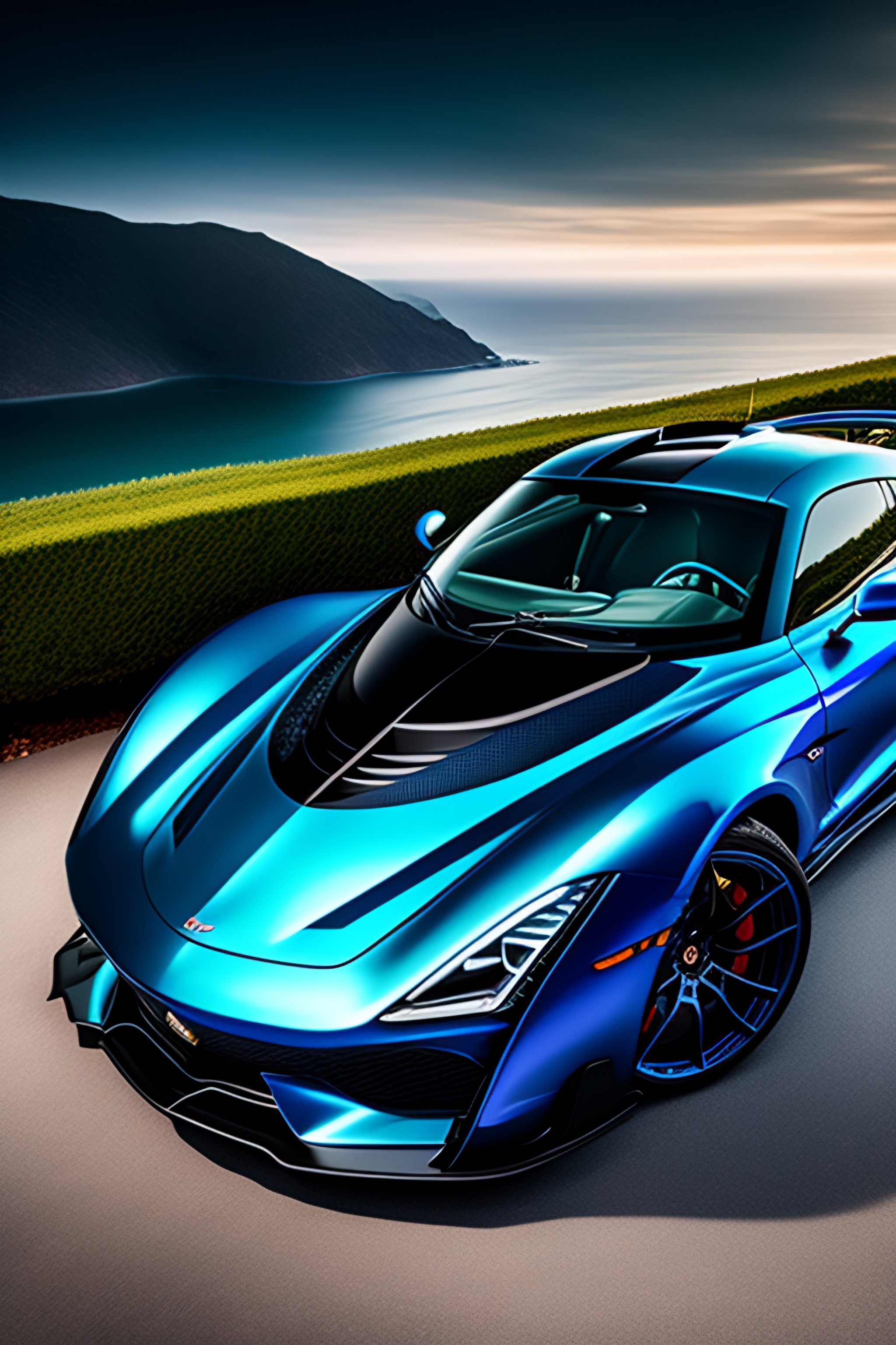 Lexica - A blue exotic sports car, gull wing doors