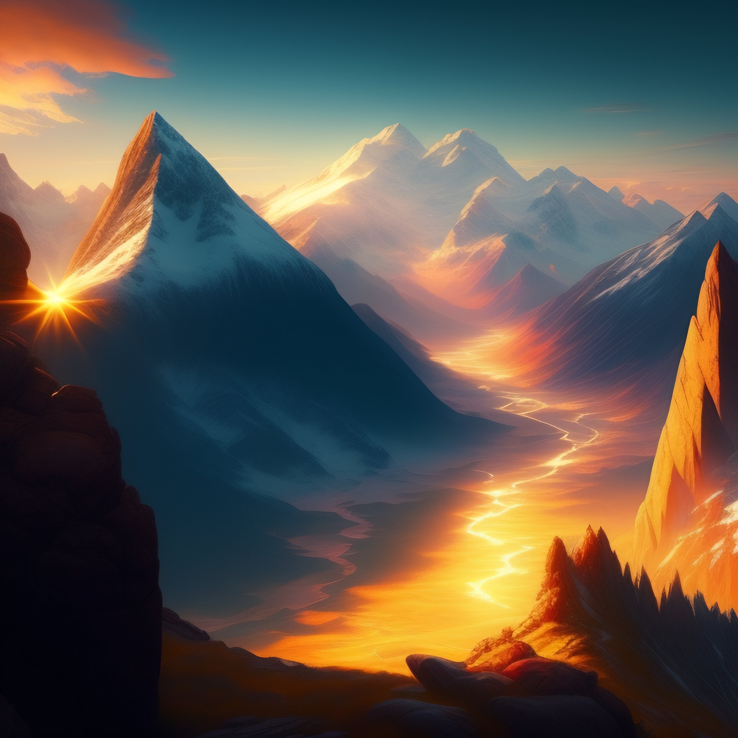 Lexica - A hiker hike epic mountain with cool valley, matte painting by ...