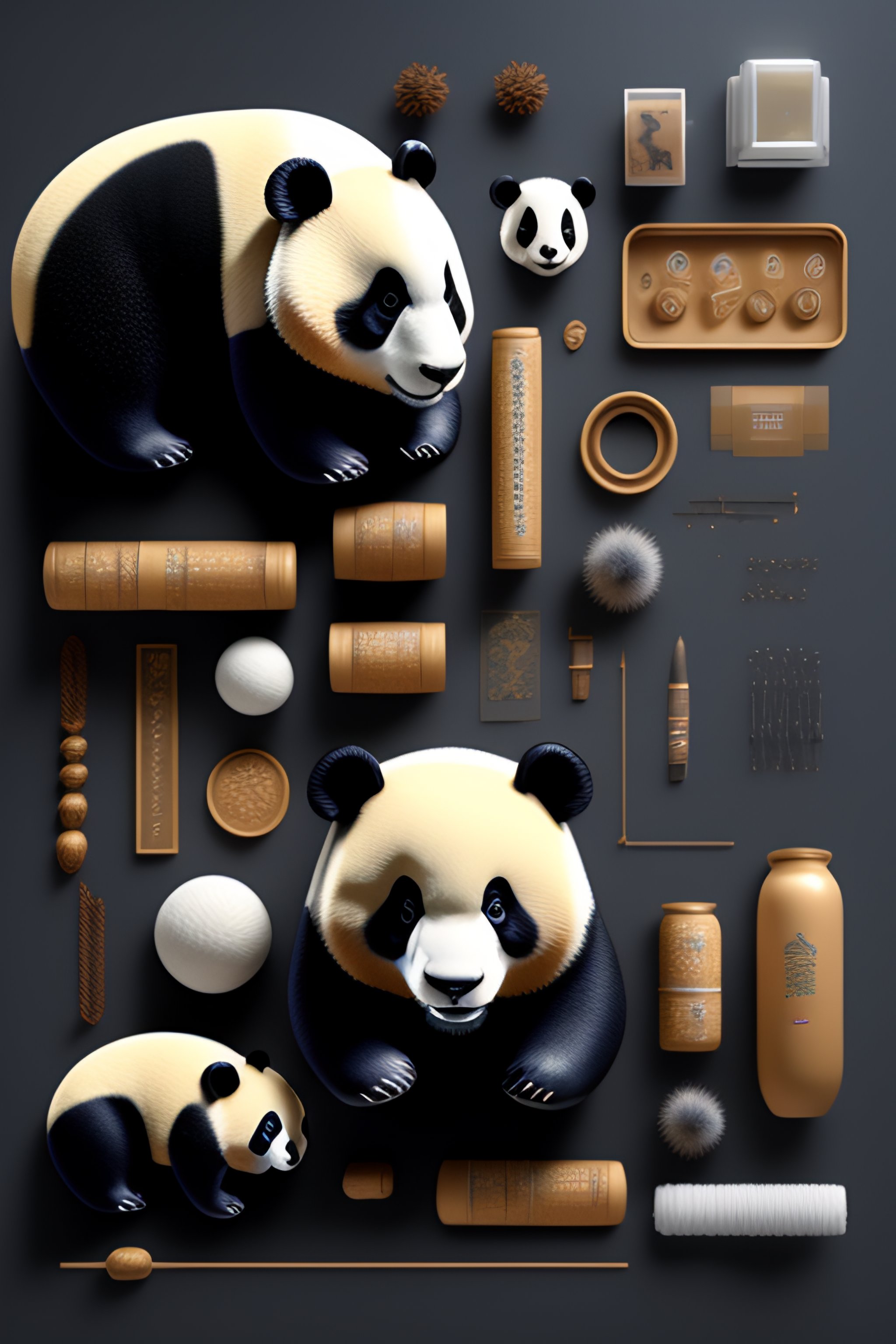 Lexica - "Panda costumes and props, knolling, knolling layout ...