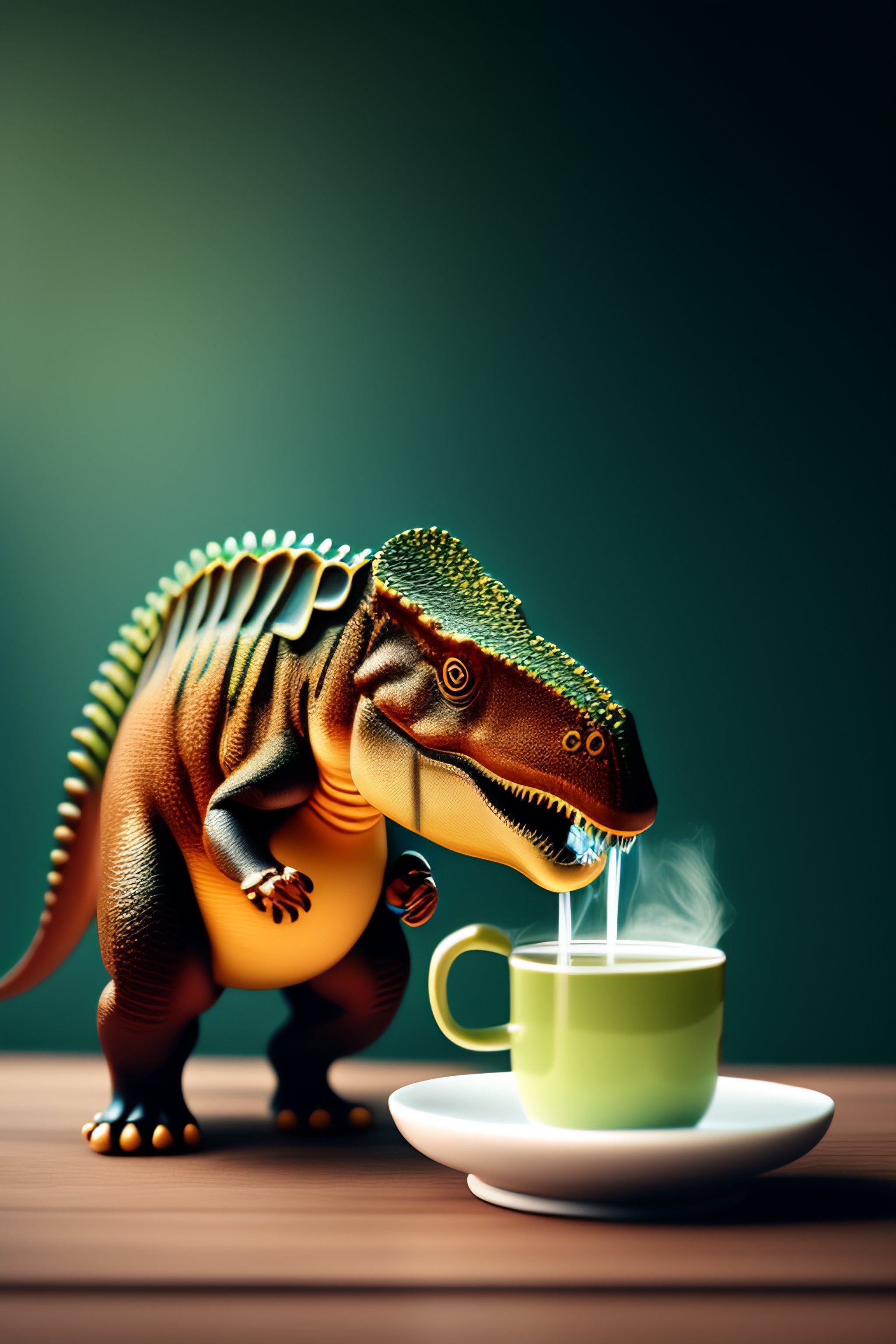 Lexica - Dinosaur drinking tea with its hands