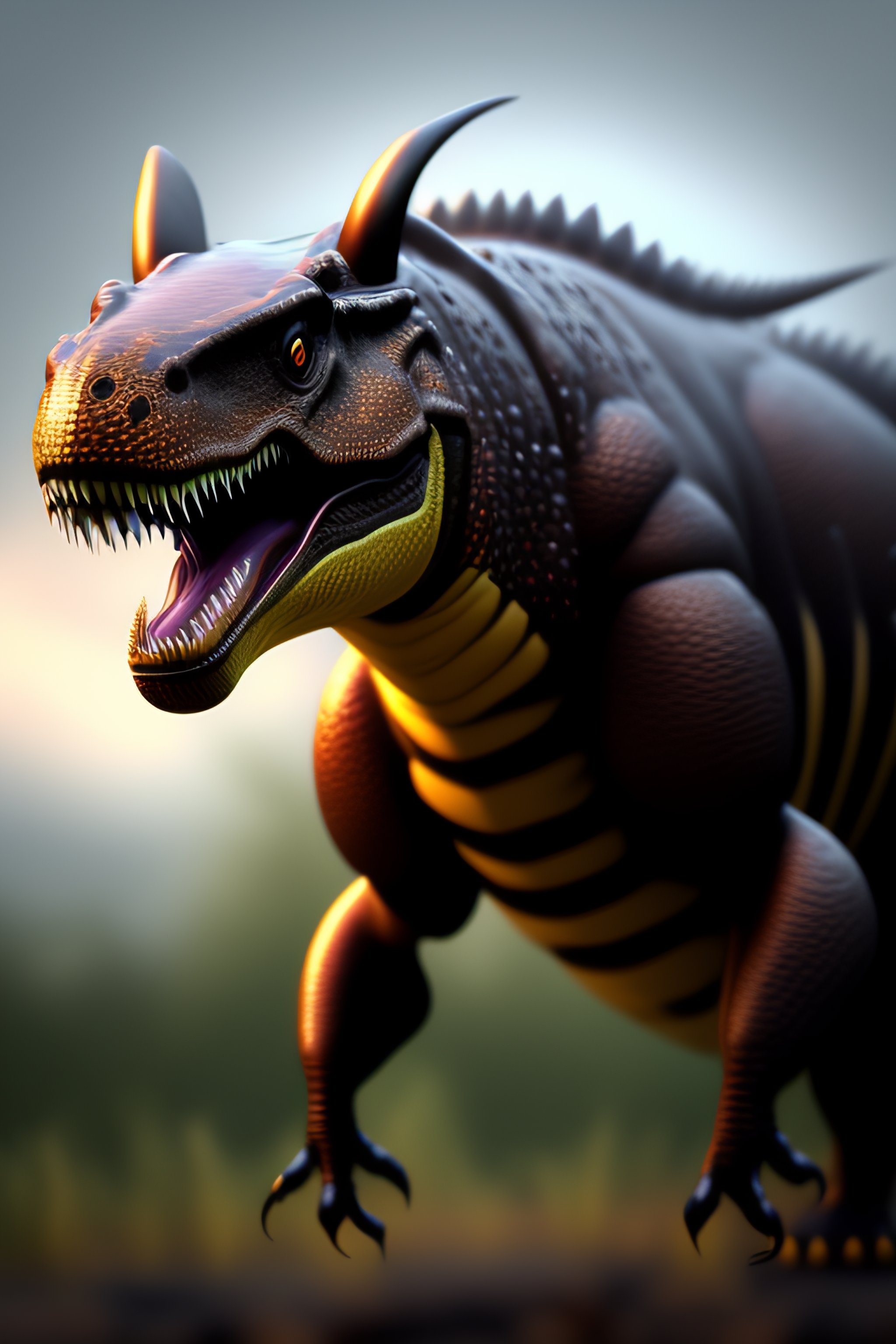Lexica - T-rex dino bee hybrid, terrifying, rain, unreal engine