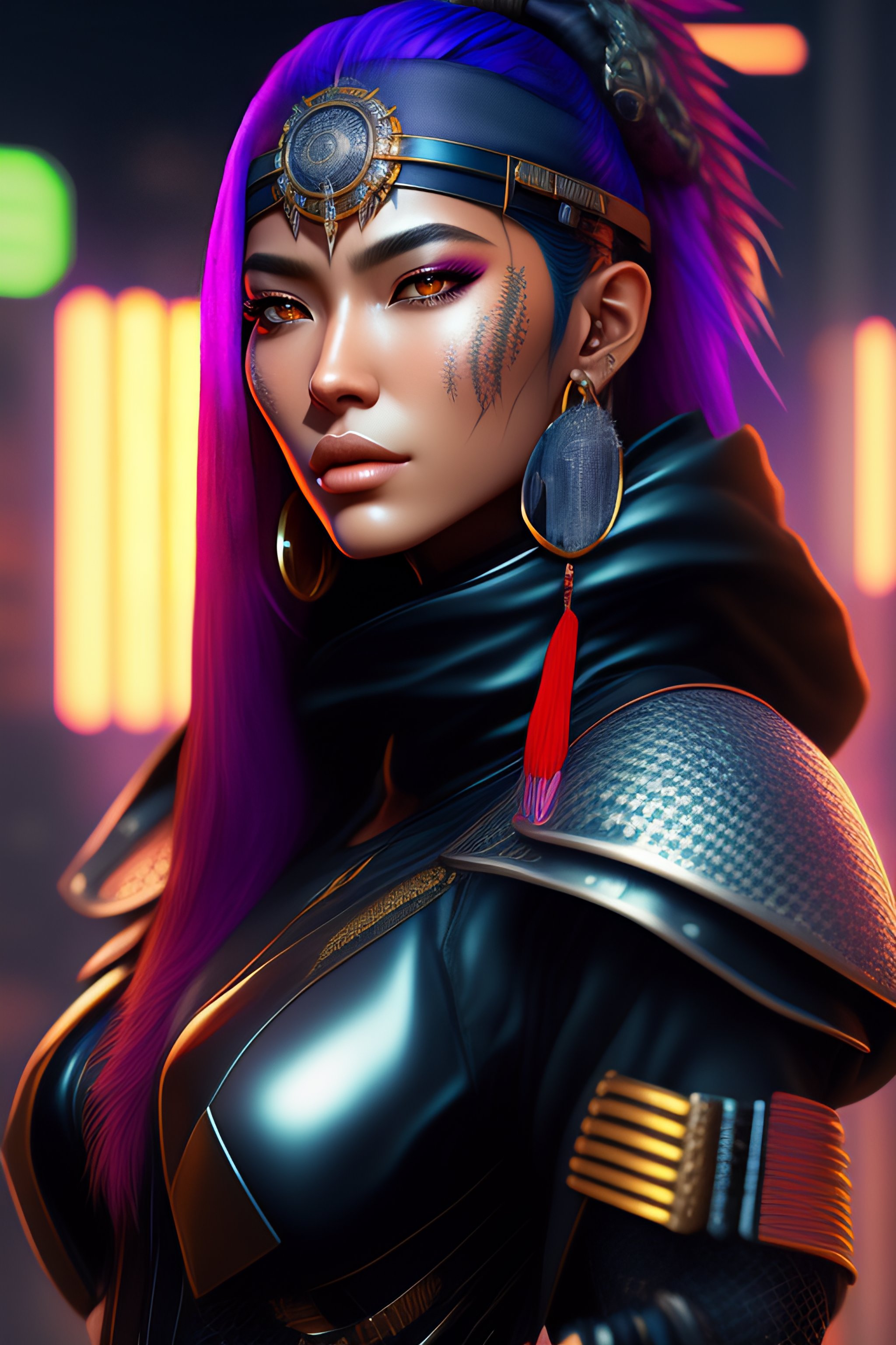 Lexica - Right facing, Portrait of a cyberpunk Brazilian cyborg ninja ...
