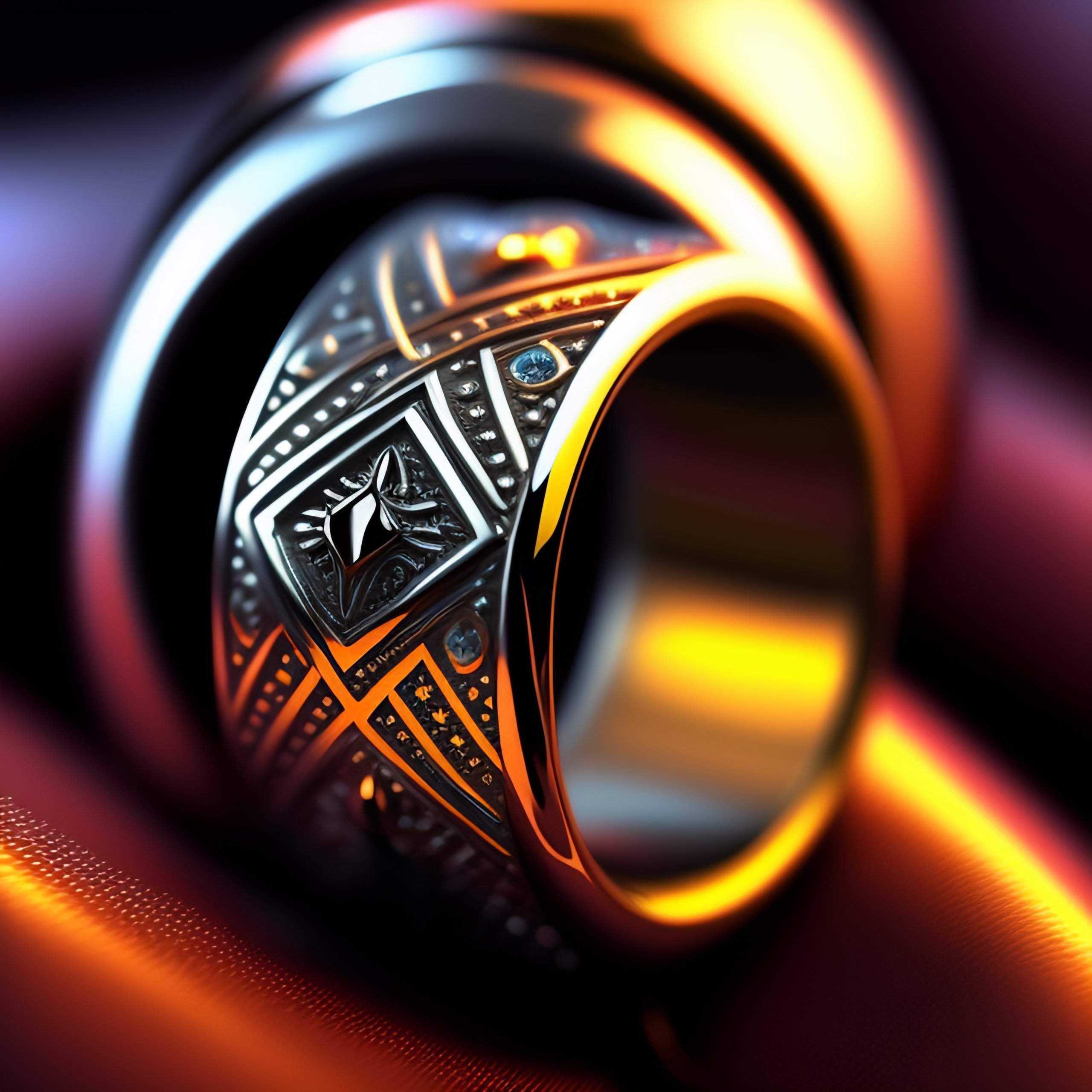 Lexica - Intricate design on cyberpunk man's ring, metallic silver ...