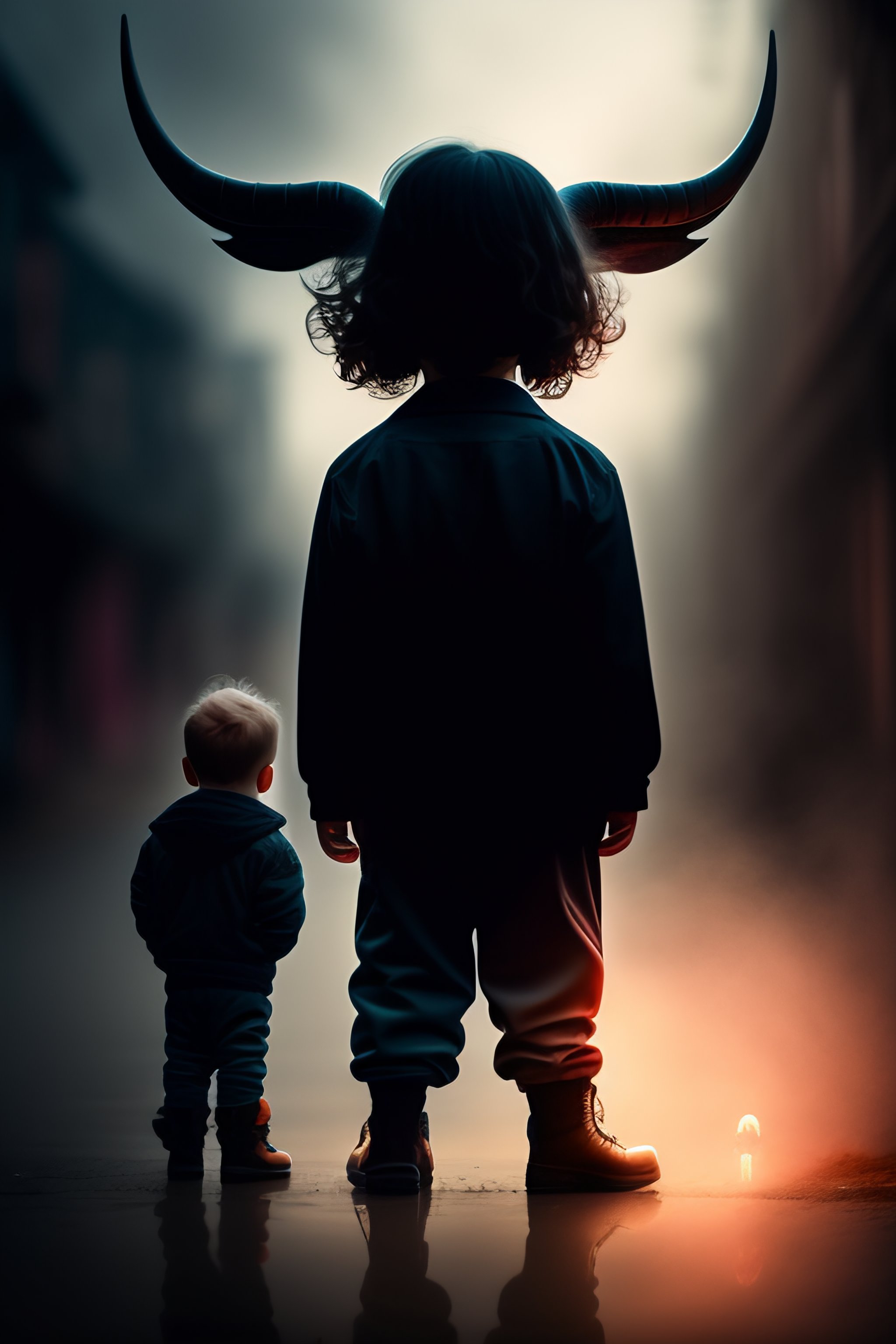 Lexica - A demon standing behind a small child