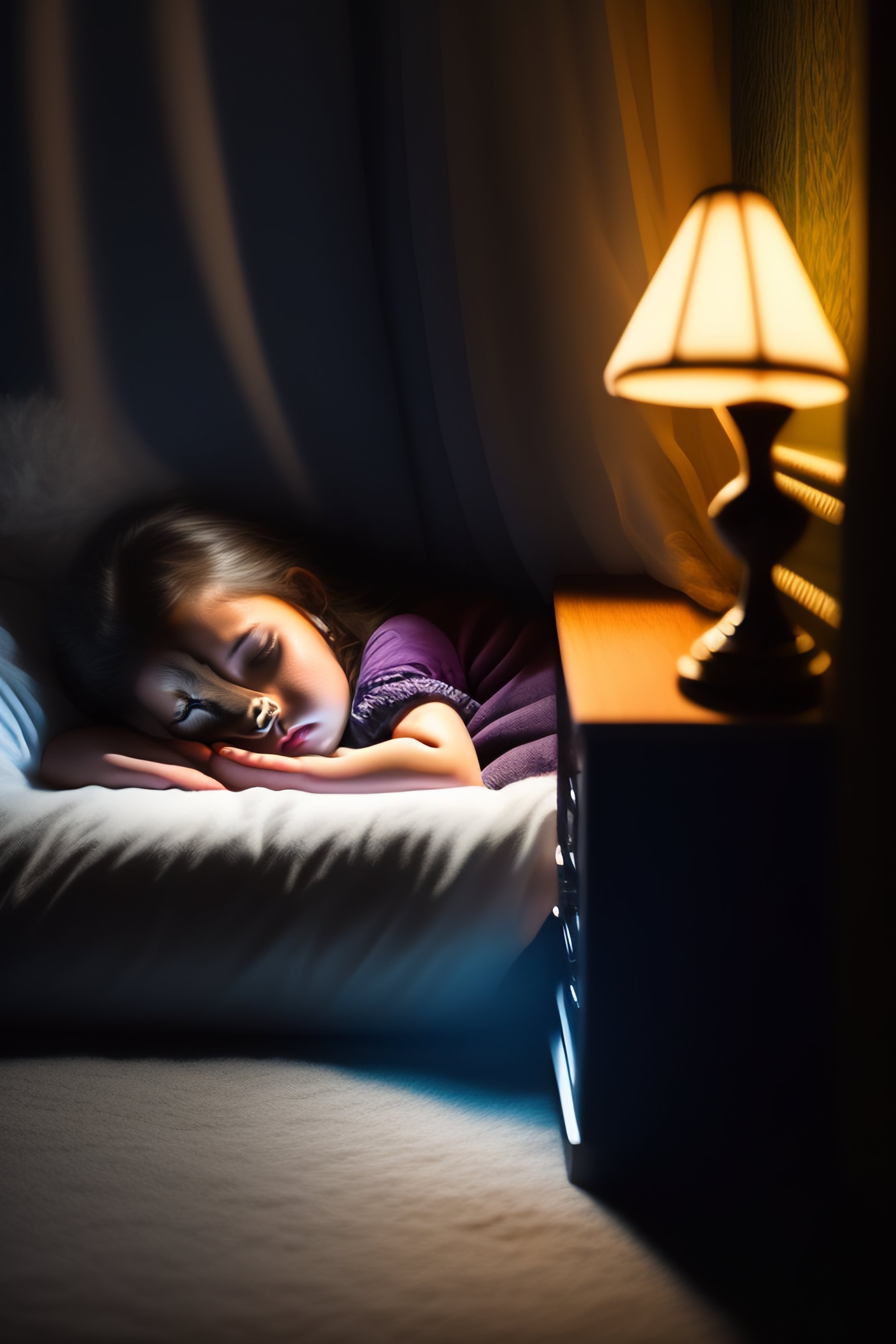 Lexica - A girl sleeping in bed, shadow of a goat-legged demon watching ...